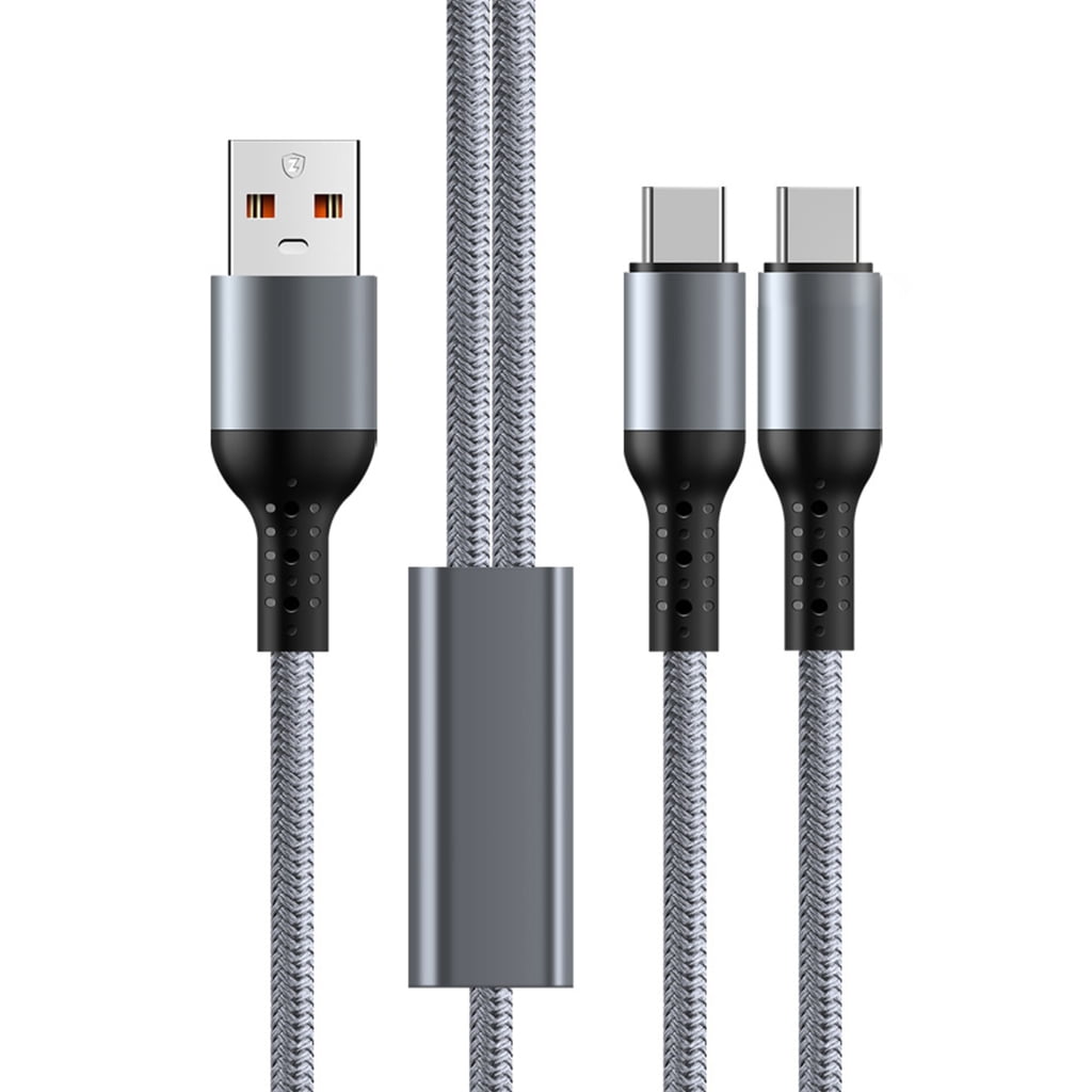 Braided Type C Splitter Cable 66W Fast Charge Double Port Simultaneous ...