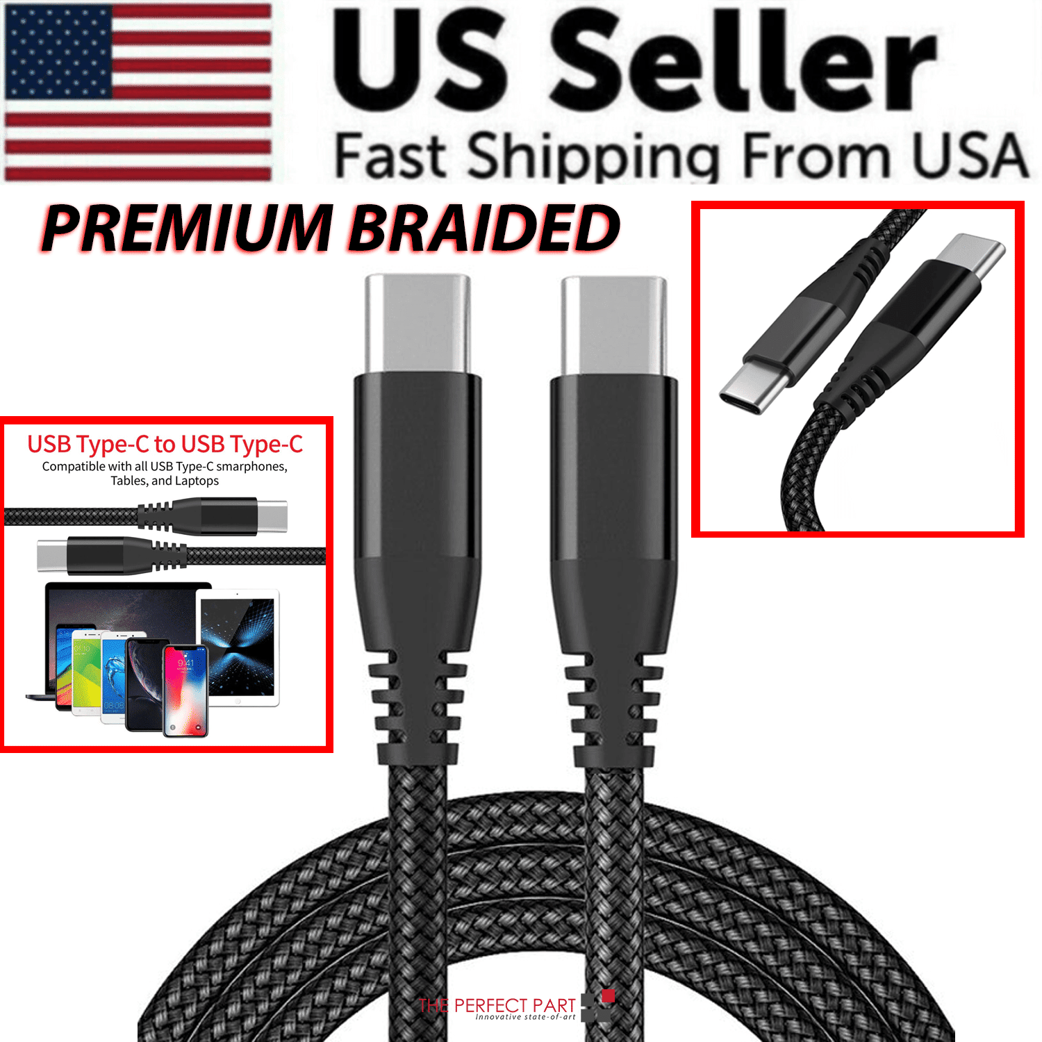 Braided USB C Type-C Fast Charging Data SYNC Charger Cable Cord 3/6 ...