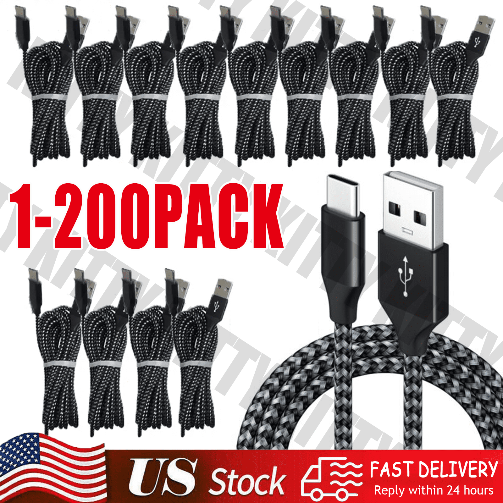 Braided USB C Type-C Fast Charging Data SYNC Charger Cable Cord 3/6 ...