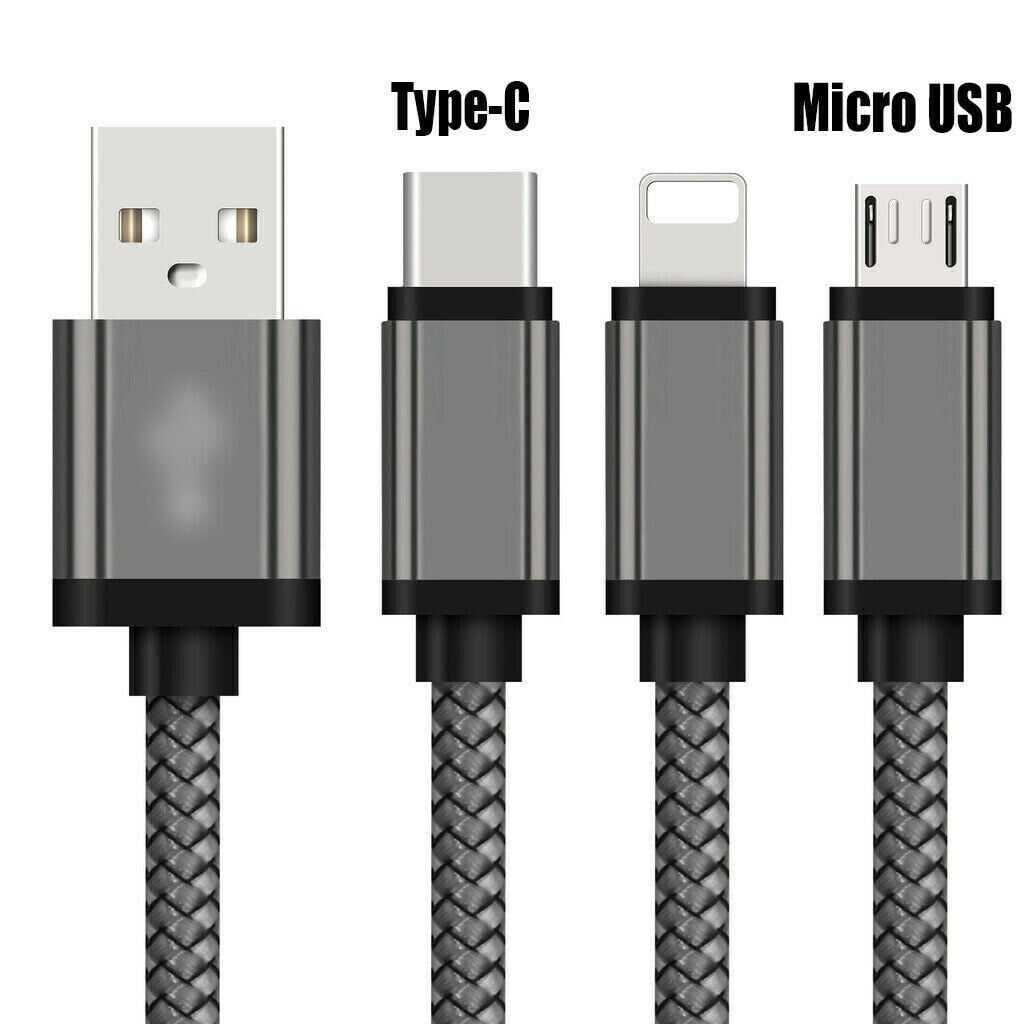 Braided USB Charger Cable Sync Charging Cord Power Cell Phone USB C ...