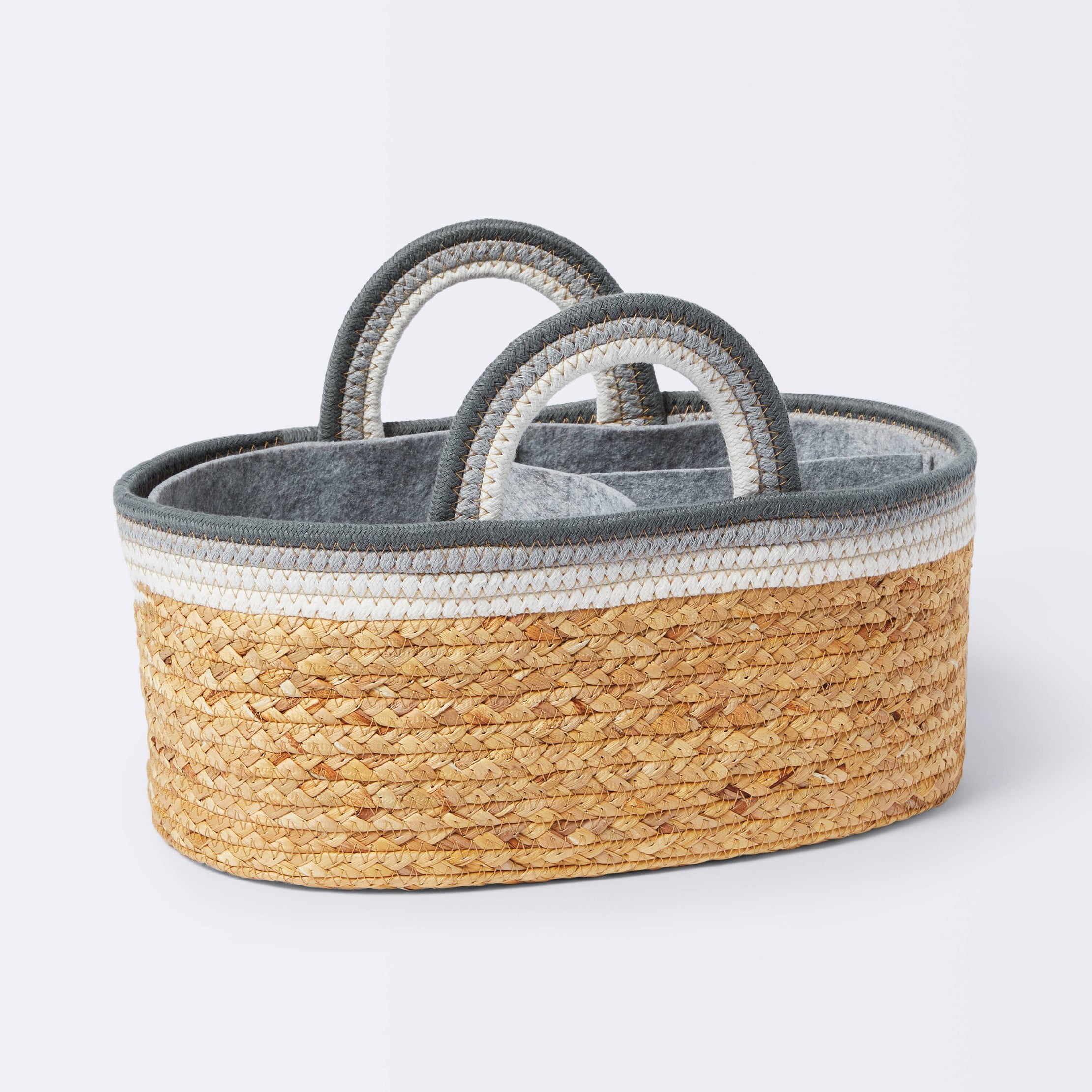 Braided Water Hyacinth Decorative Container with Coiled Rope Handles ...
