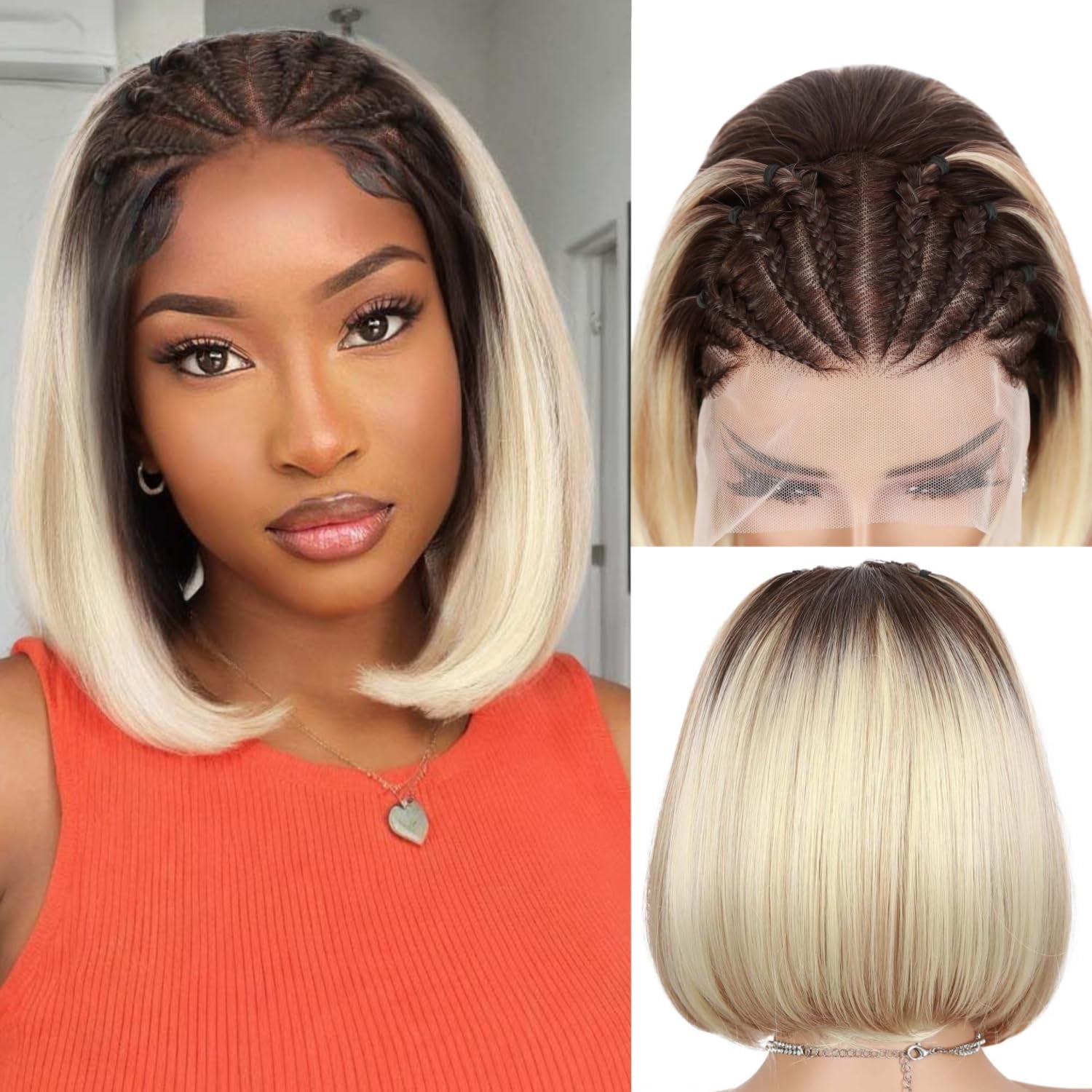 Braided Wigs for Black Women Short Bob Wig 13x4 Lace Front Braided Wigs ...