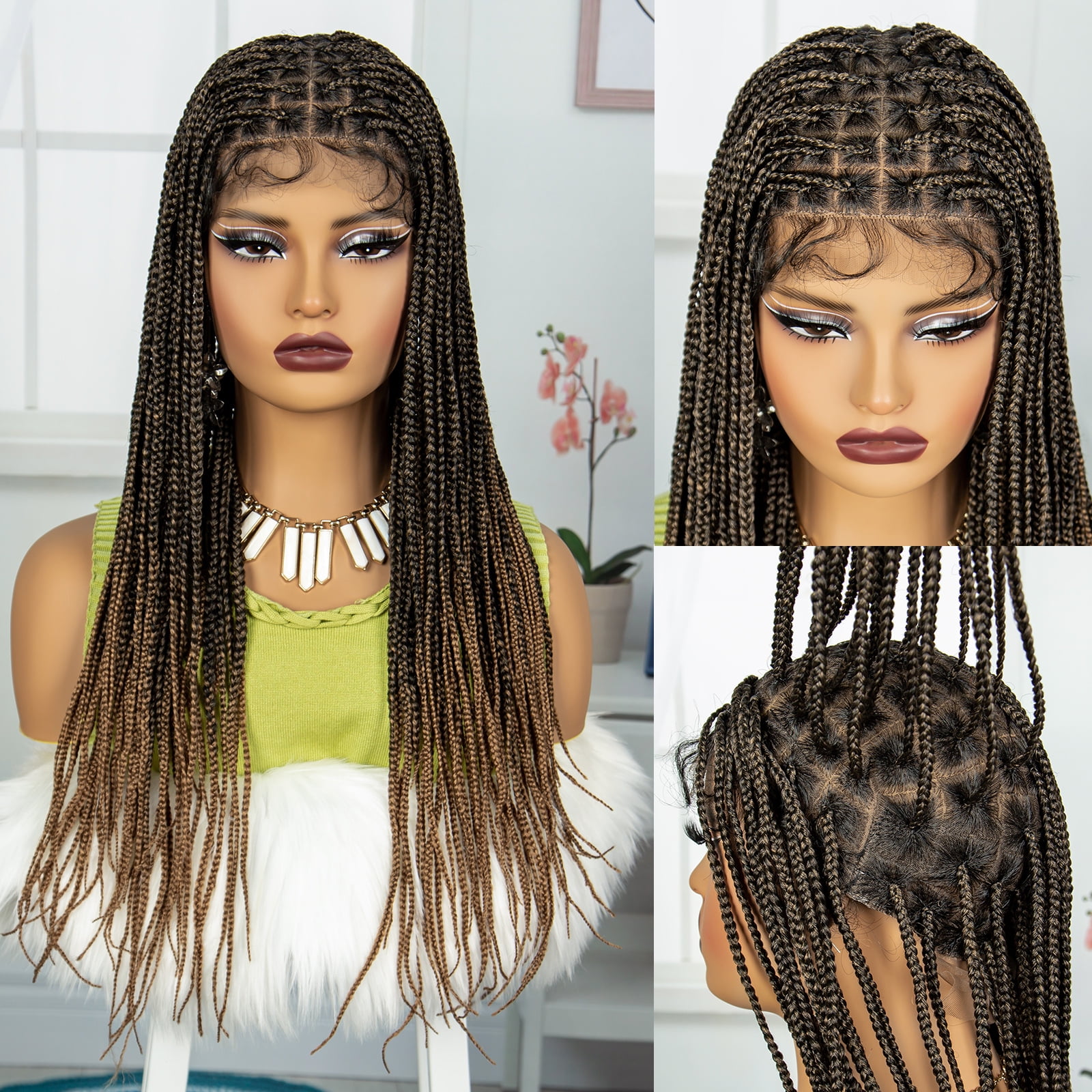 Braided Wigs for Black Women Synthetic Full Lace Front Wigs Square ...