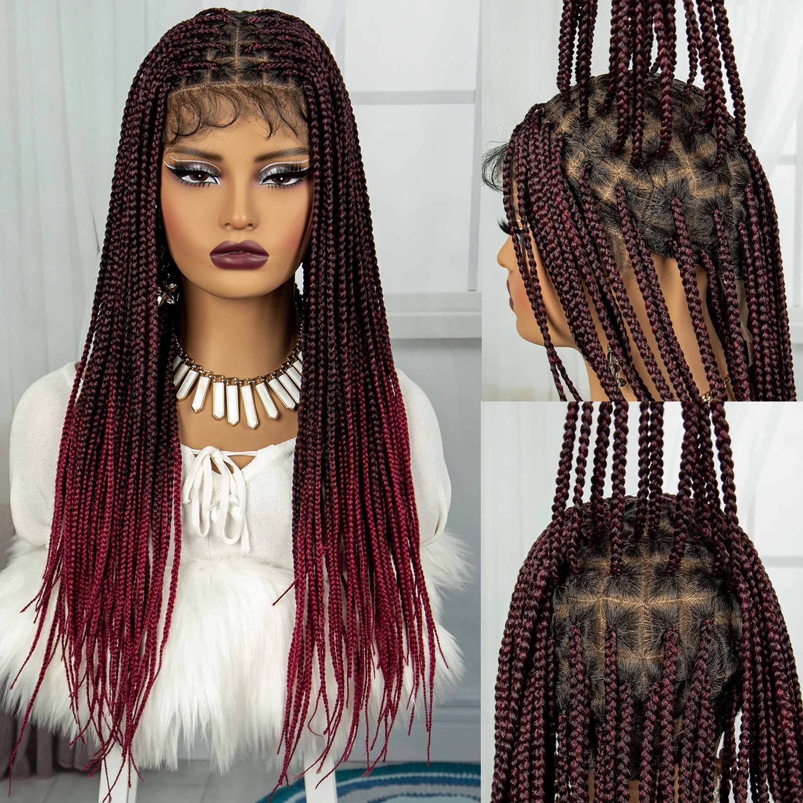 Braided Wigs for Black Women Synthetic Full Lace Front Wigs Square ...