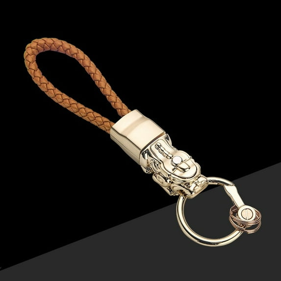 Braided leather rope Pixiu keychain LED light metal Pixiu pendant car ...