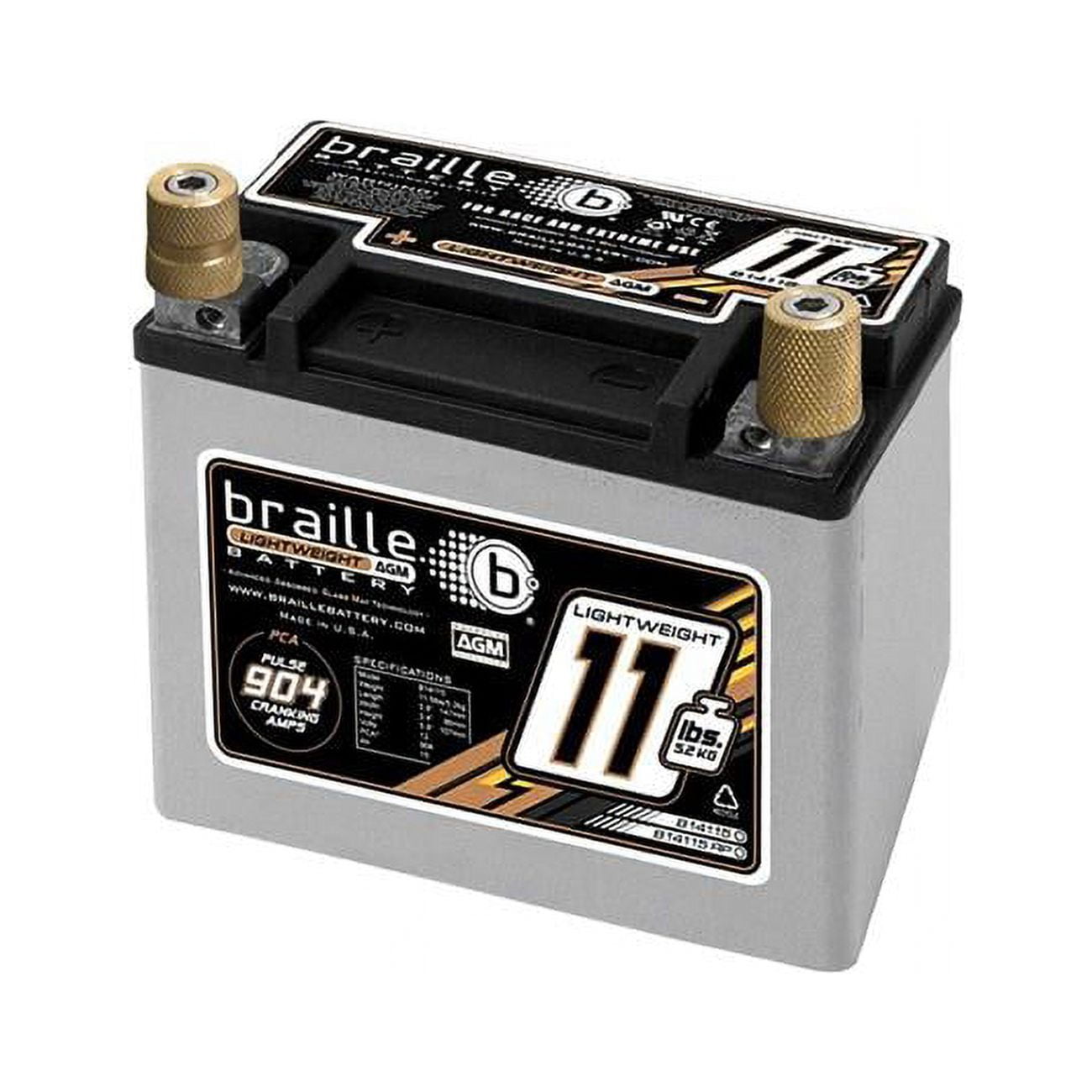 Braille Auto Battery B14115 5.8 x 3.3 x 5.8 in. 11.5 lbs 904 PCA Racing Battery - Walmart.com