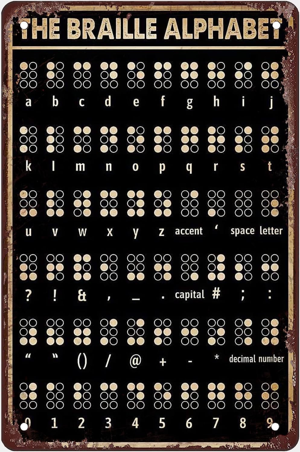 Braille Knowledge Metal Tin Signs The Braille Alphabet Reading Metal ...