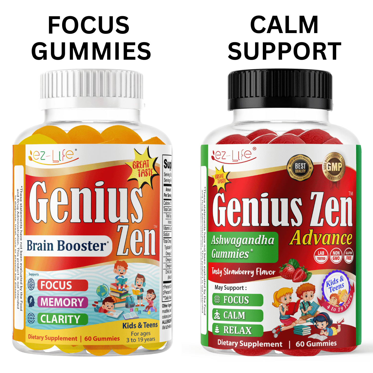 Brain Boost Omega-3 Focus Gummies & Ashwagandha Calm Gummies, 60 Count ...