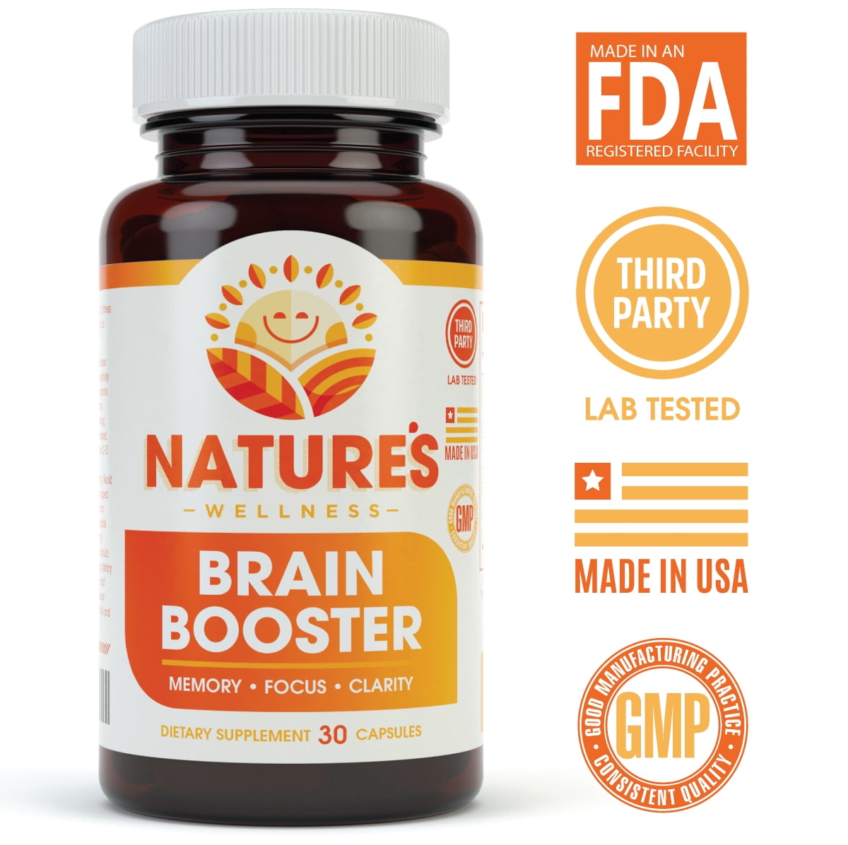 Nature's Wellness Brain Booster, Cognitive Supplement with DMAE, Ginkgo ...