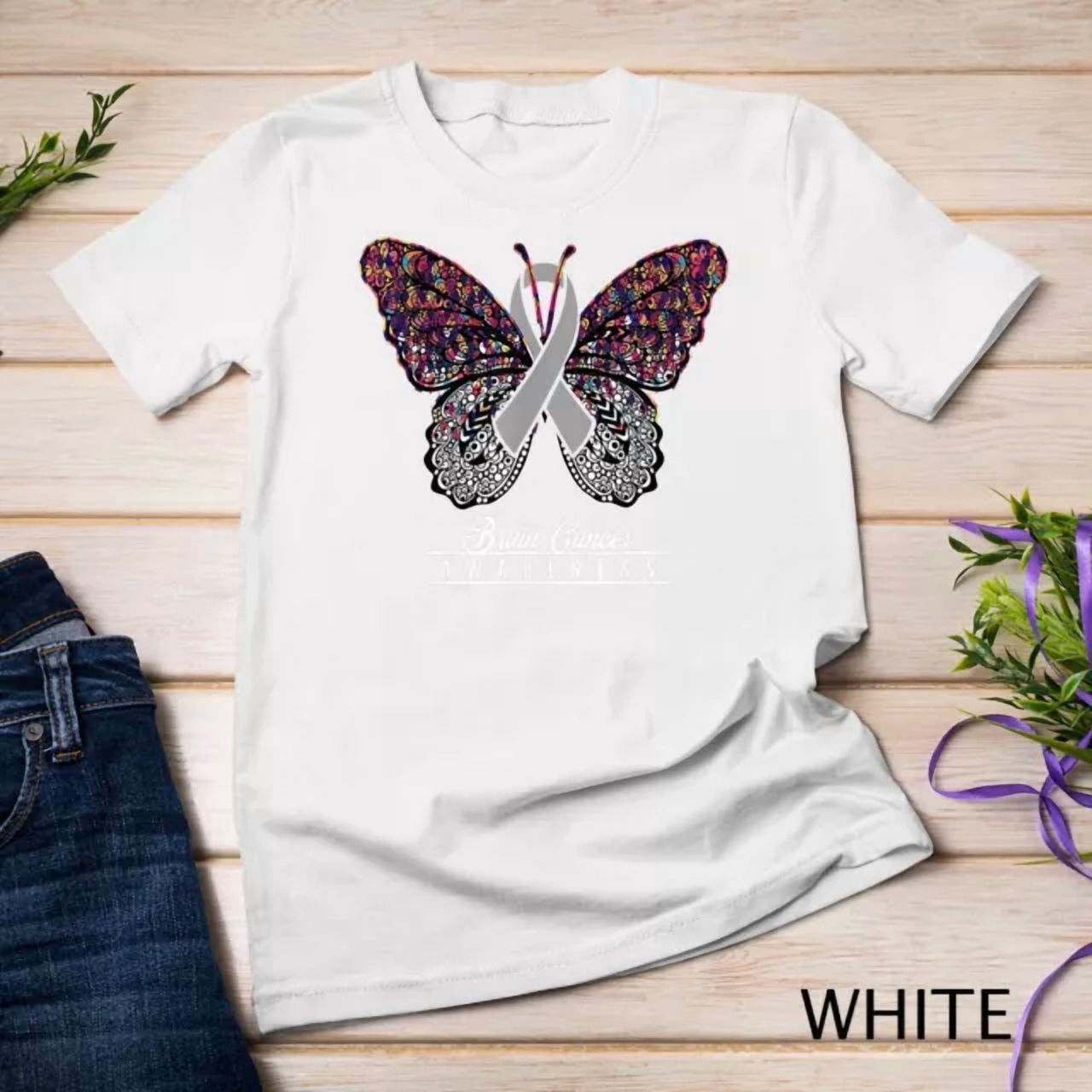 Brain Cancer Awareness Shirt Butterfly Lovers Gifts T-Shirt Birthday ...
