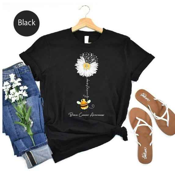 Brain Cancer Awareness Shirt: Daisy, Bee & Yellow Ribbon Design ...