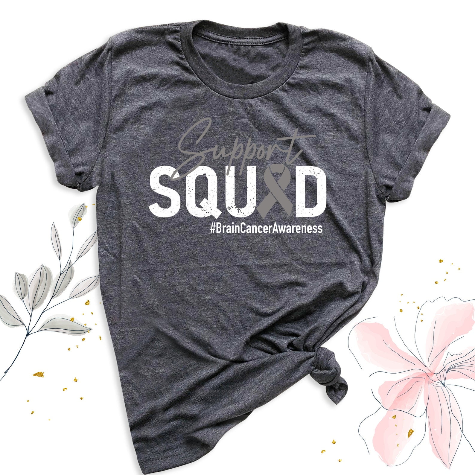 Brain Cancer Awareness Shirt, Gray Ribbon Team Tshirt, Brain Tumor Survivor Shirts, Brain Cancer ...