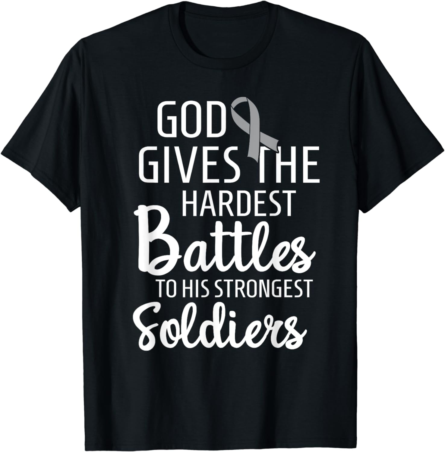 Brain Cancer Fighter Survivor Motivational Grey Ribbon T-Shirt ...