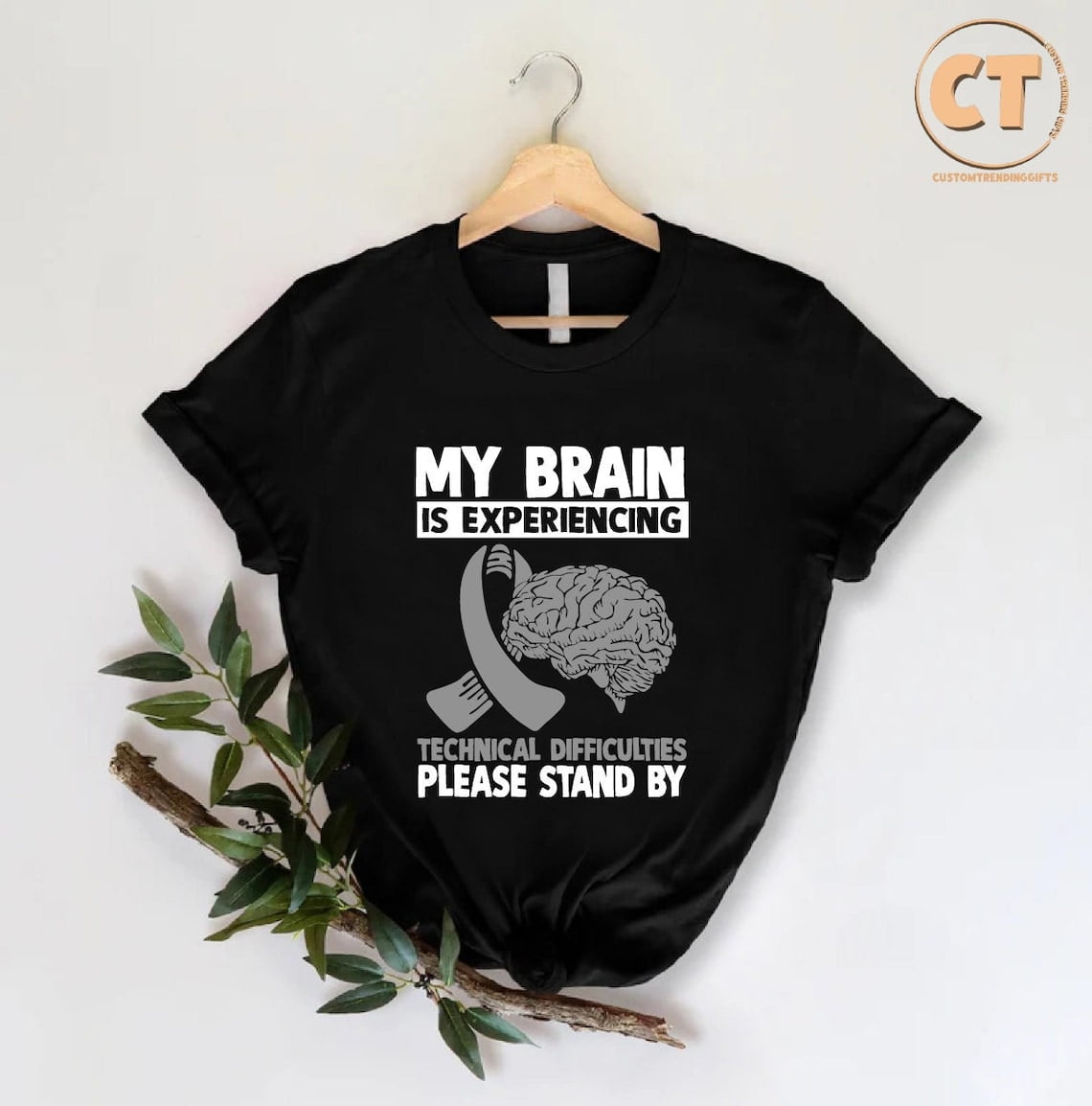 My Brain Is Experiencing Technical Difficulties Shirt, Gray Ribbon Brain Cancer Tshirt, Brain ...