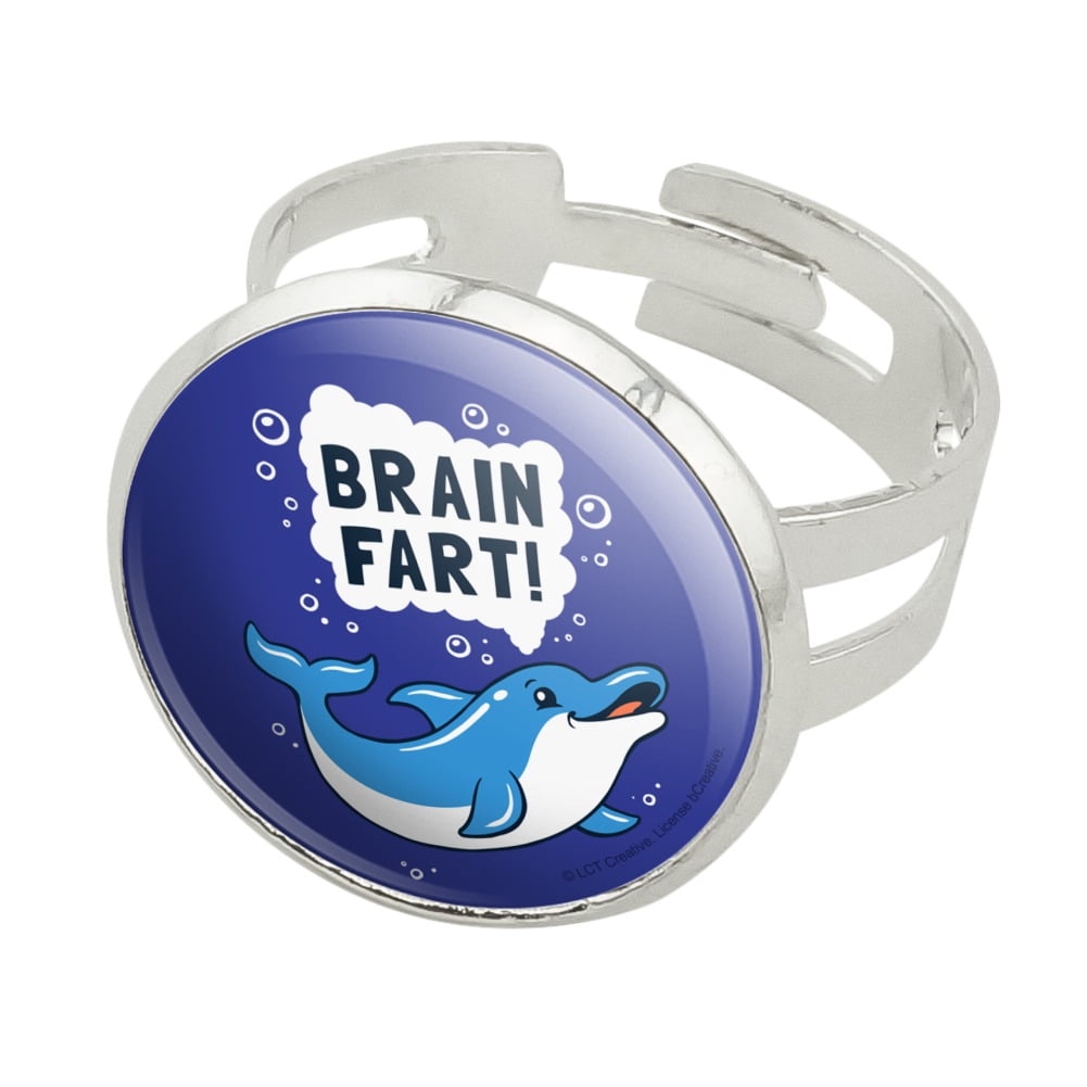 Brain Fart Dolphin Funny Humor Silver Plated Adjustable Novelty Ring ...