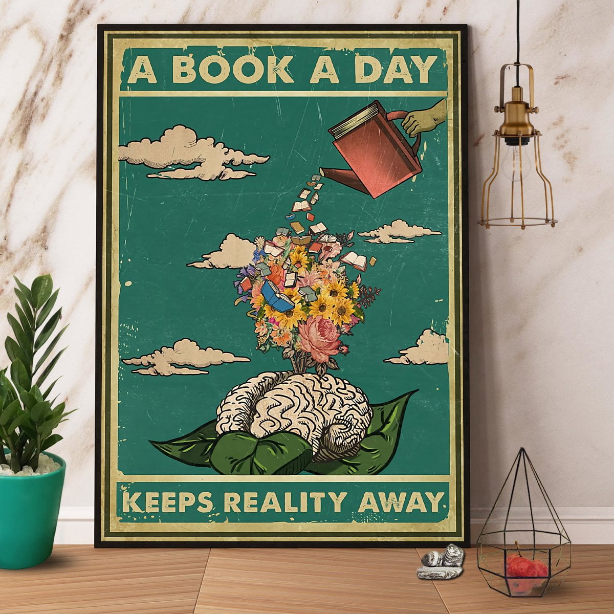 Brain Flower A Book A Day Keeps Reality Away Paper Poster No Frame ...