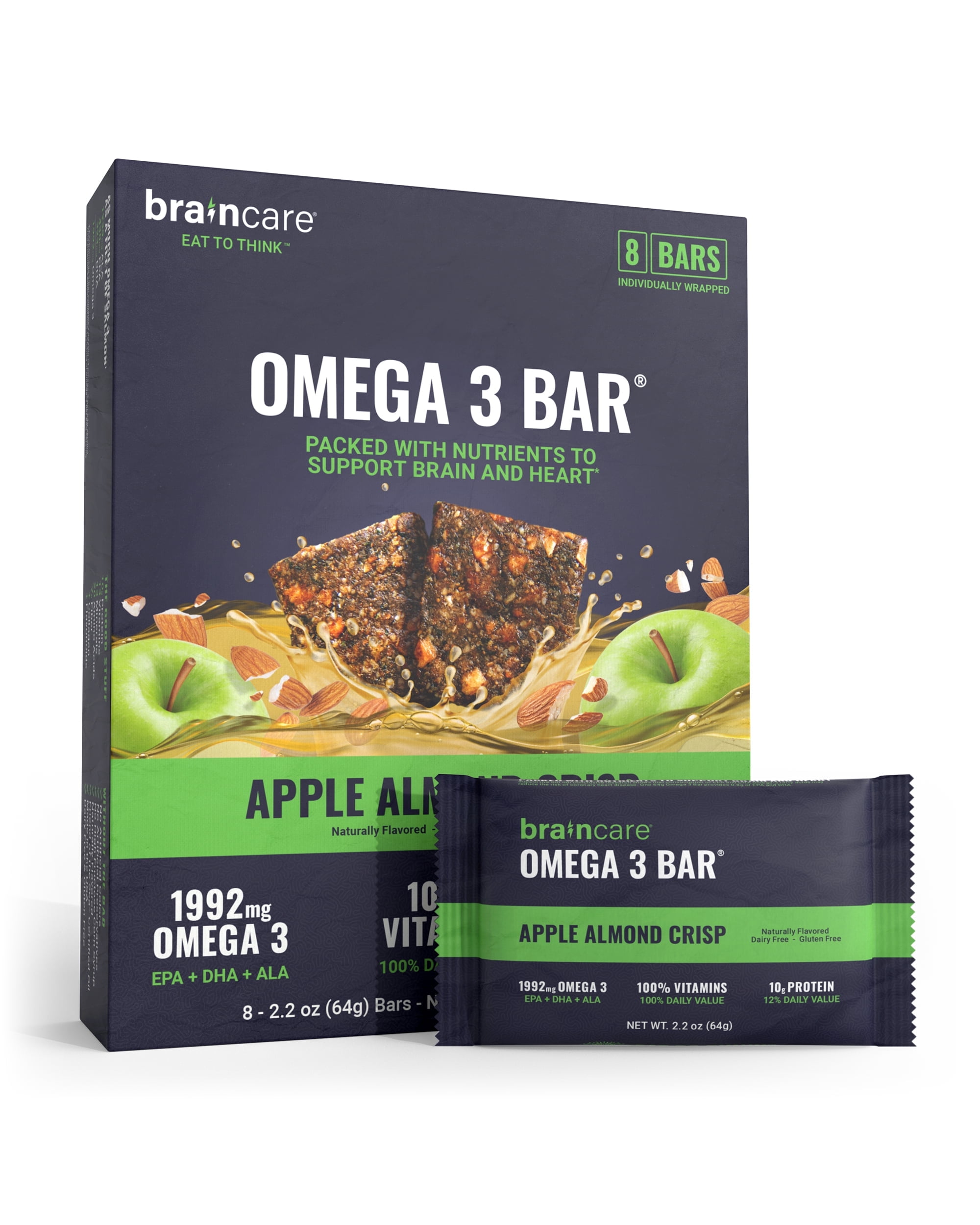 Brain Omega Bars - Apple Almond Crisp Gluten-Free Protein Snacks, 1 ...