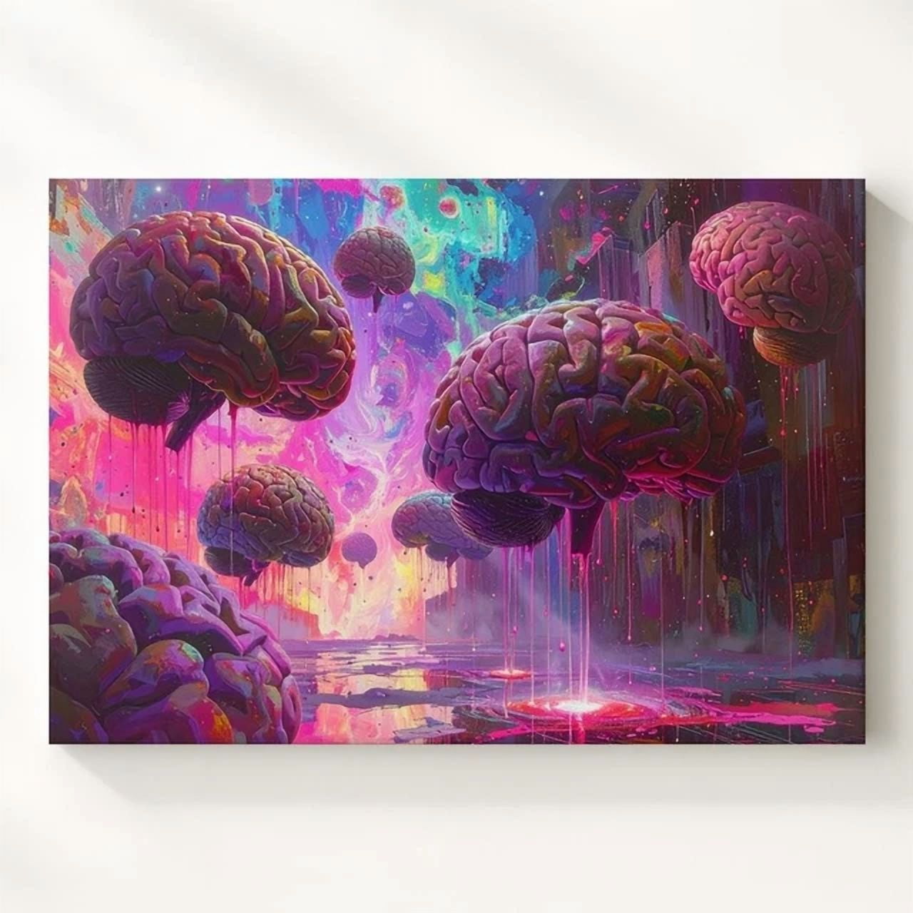 Brain Posterglowing Floating Brains In Neon Glitch-Like Data Stream Art ...