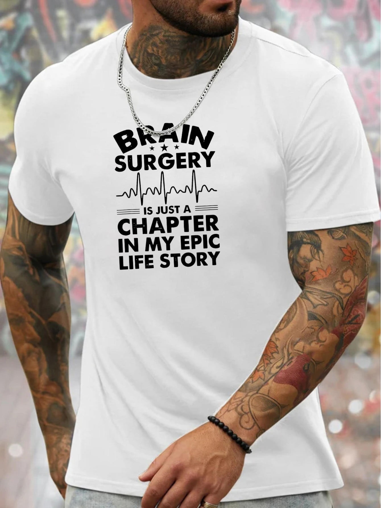 Brain Power Graphic Tee - Vibrant Geometric Brain EKG Pattern, 100% ...