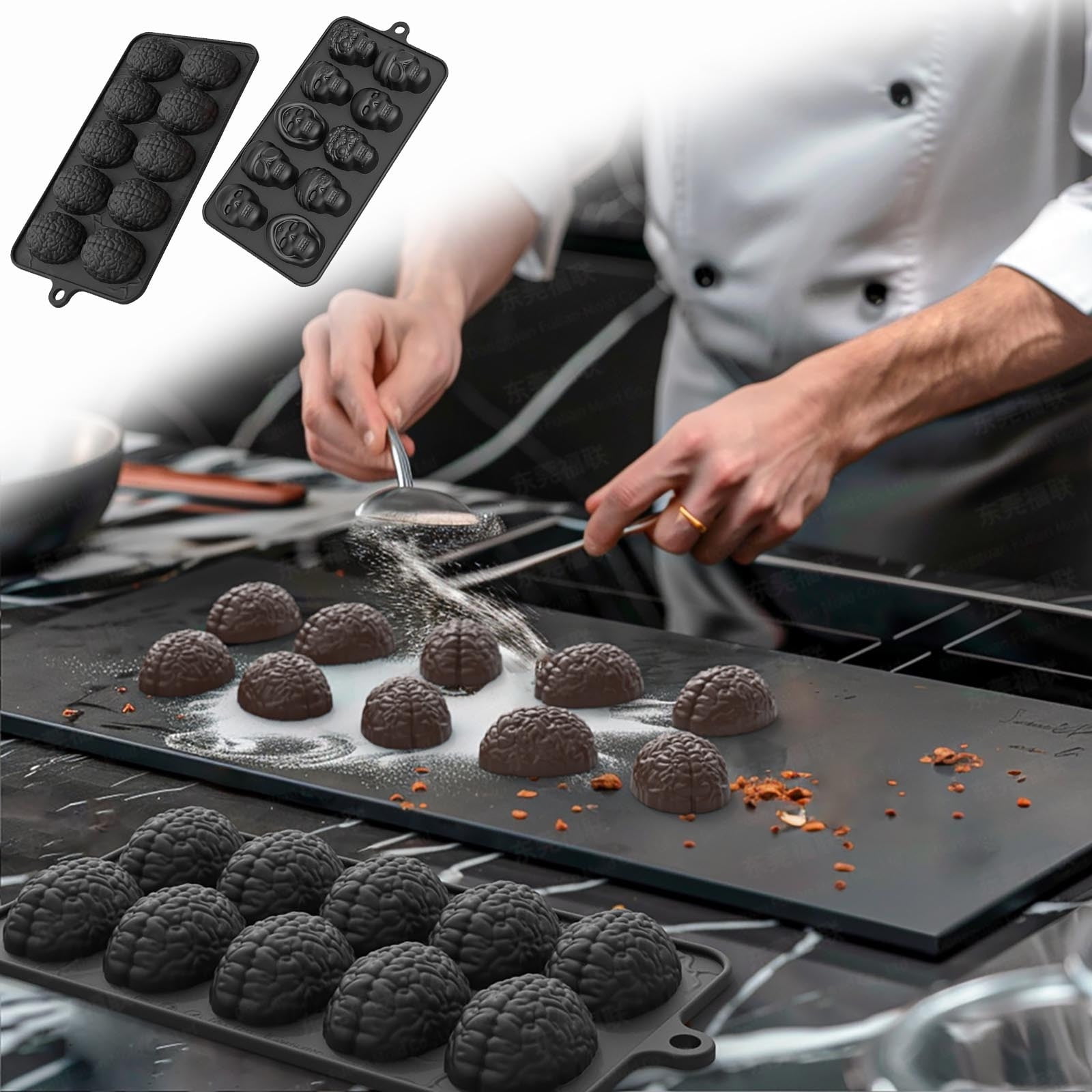 Brain Skull Chocolate Baking Molds, 10 Mould Silicone Small Human Brain ...
