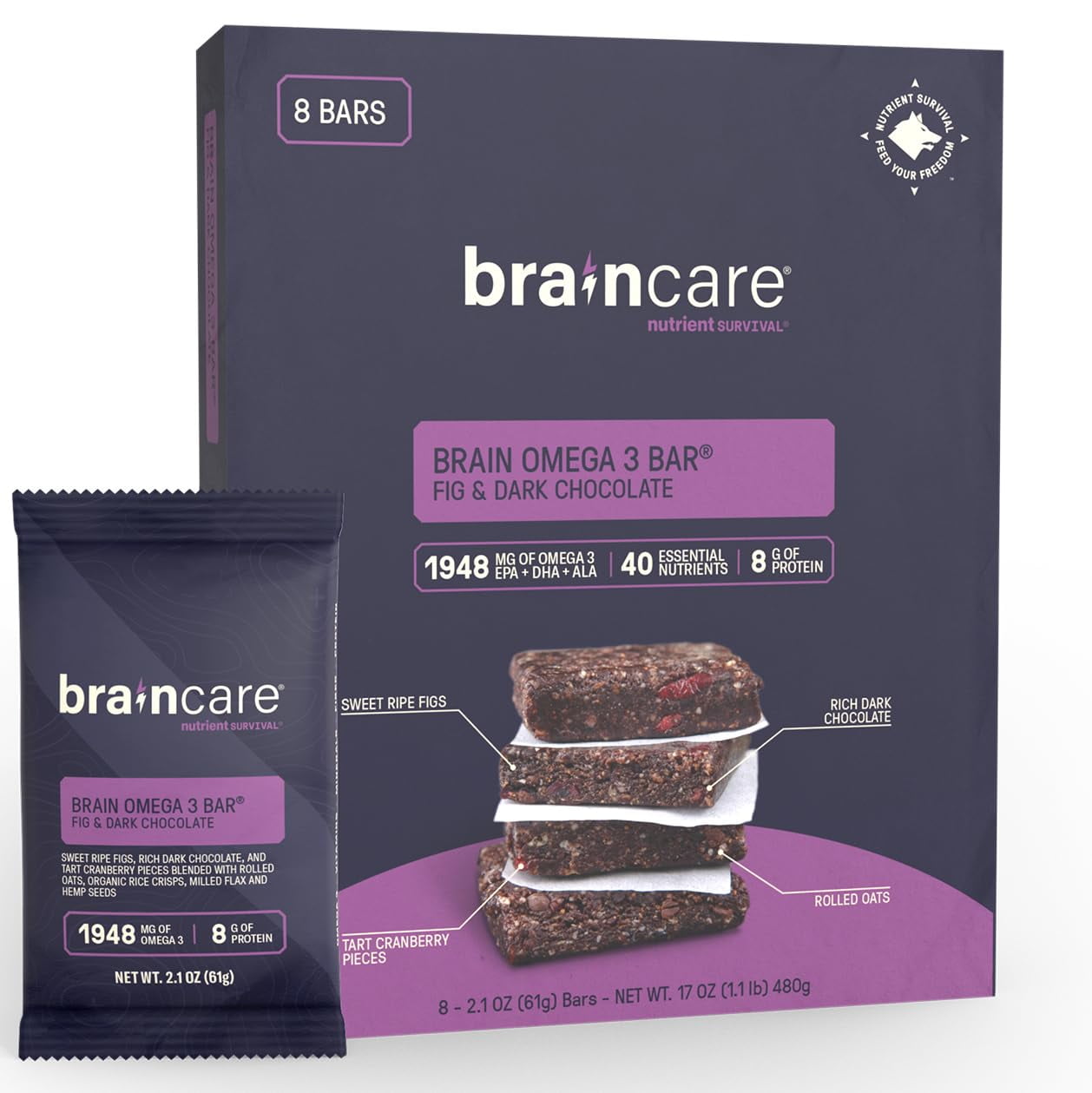 Brain TMH1 Omega Bars - Fig & Dark Chocolate Gluten-Free Protein Snacks ...