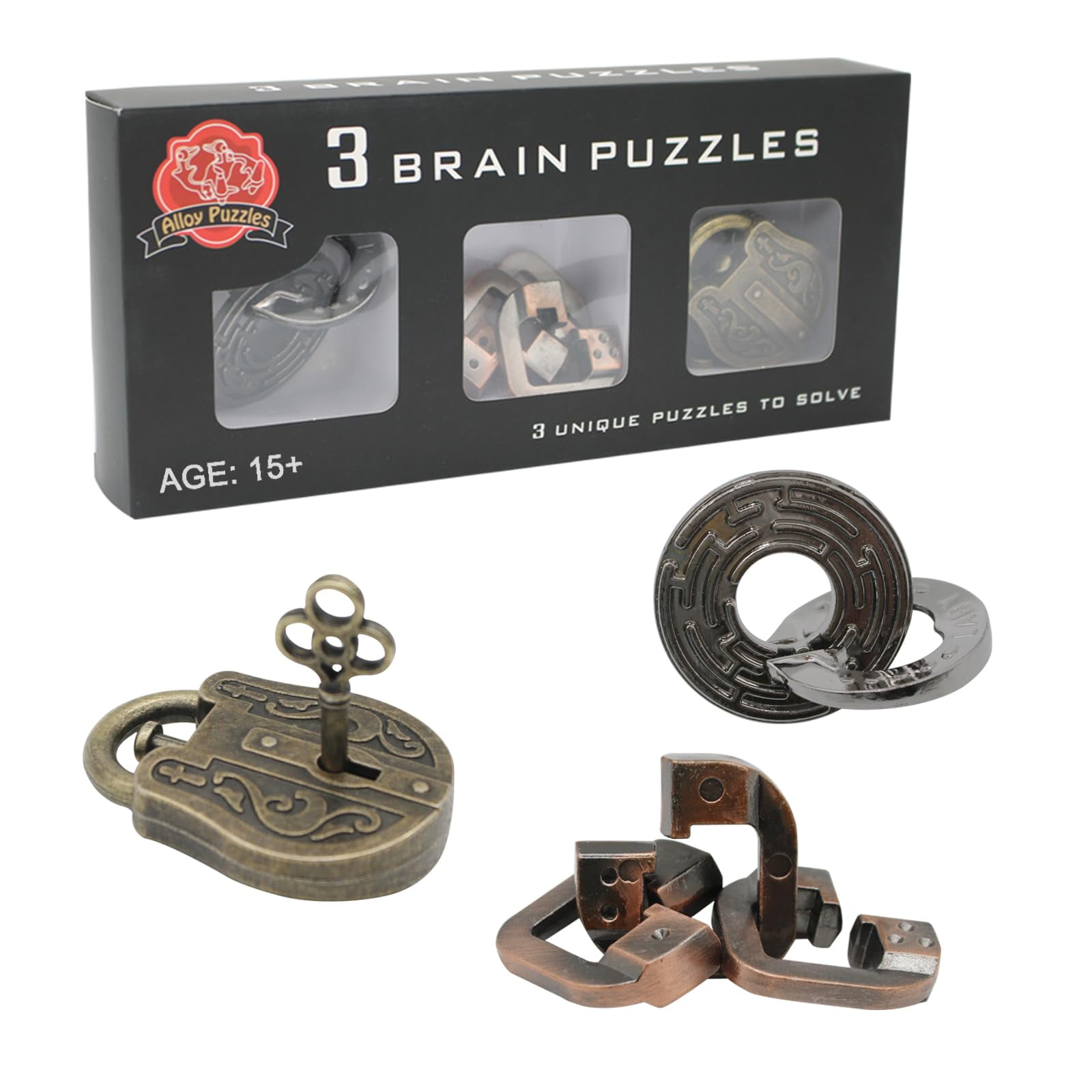 Brain Teaser Puzzles, 3 IFF17 in 1 Metal Disentanglement Unlock Puzzle ...
