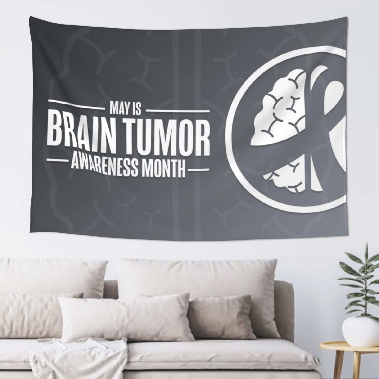 Brain Tumor Awareness Month Grey Ribbon Tapestry Banner Backdrop Flag Background Decoration for ...