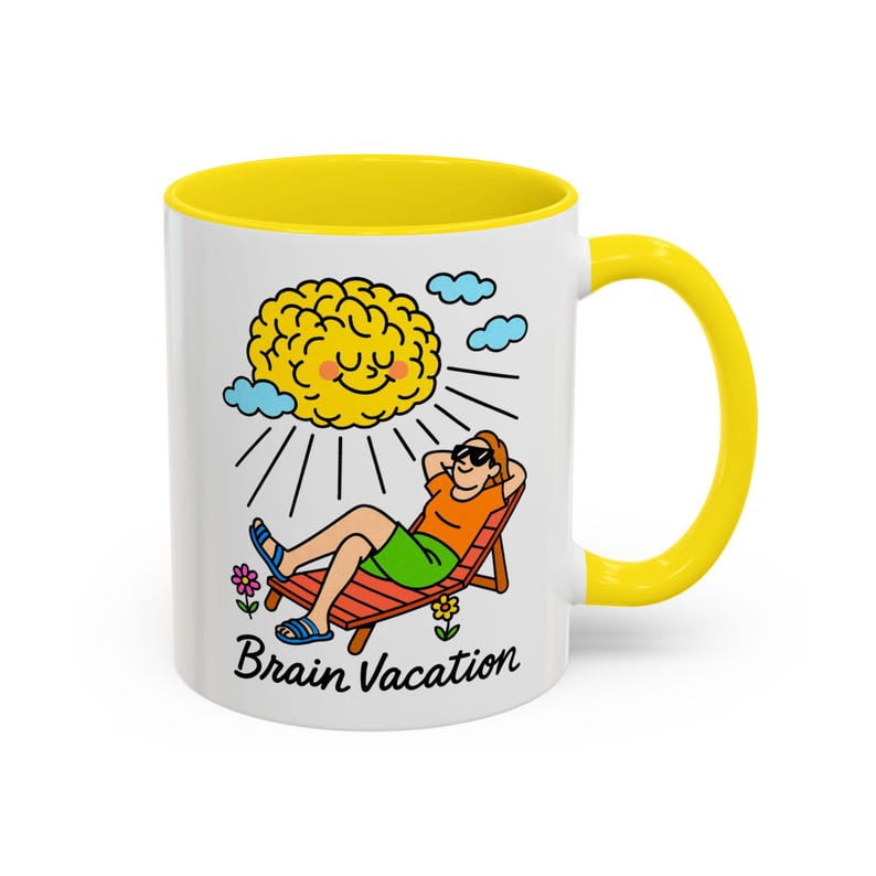 Brain VaC1Ation Mug, Relaxing Brain SunS1Hine Art, M1ental Health Gift ...