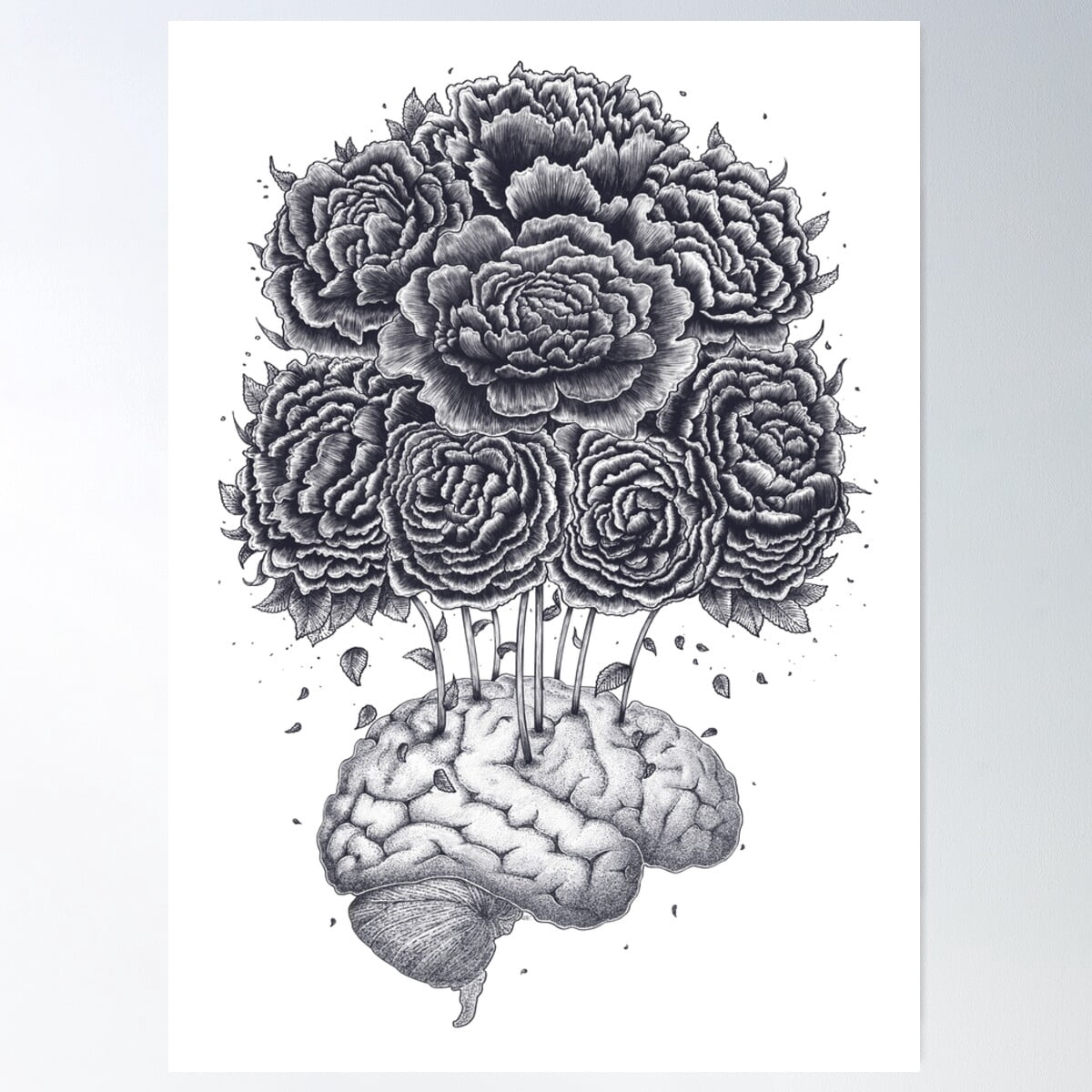 Brain With Peonies Poster Wall Art, Modern Wall Decor For Living Room ...