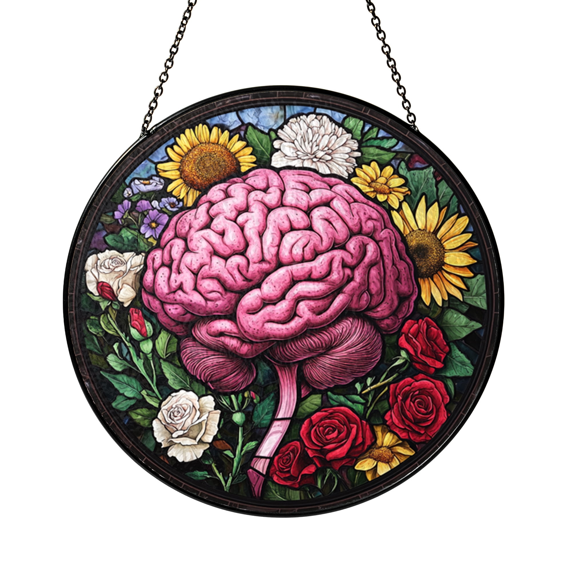 Brain and Flower Stained Glass Suncatcher – Floral Neuroscience Window ...