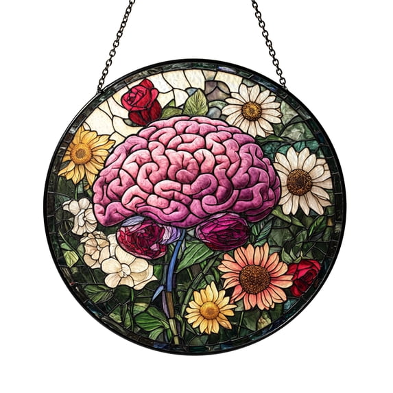 Brain and Flower Stained Glass Suncatcher – Floral Neuroscience Window ...