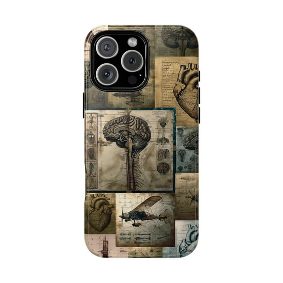 Brain and Heart Sketch Phone Case Vintage Science Art for iPhone 17 to ...