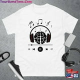 Brain with Headphones Music Lover Graphic Tee Sound Wave Notes ...