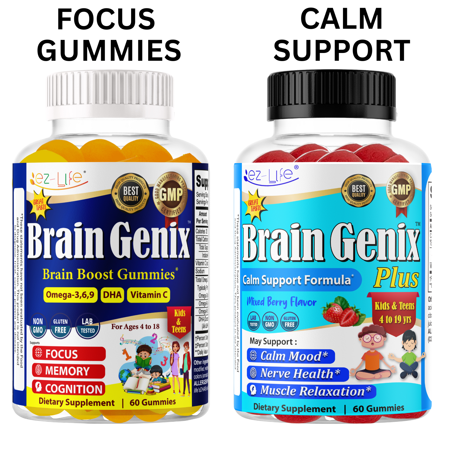 BrainGenix Combo Omega-3 Focus Supplement + Calming Magnesium ...