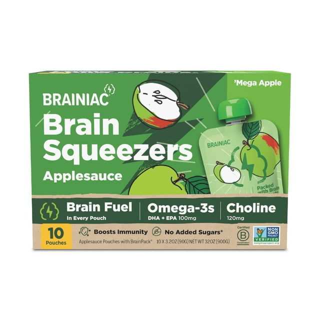 Brainiac Brain Squeezers Applesauce with Omega-3s, Apple, No Sugar ...