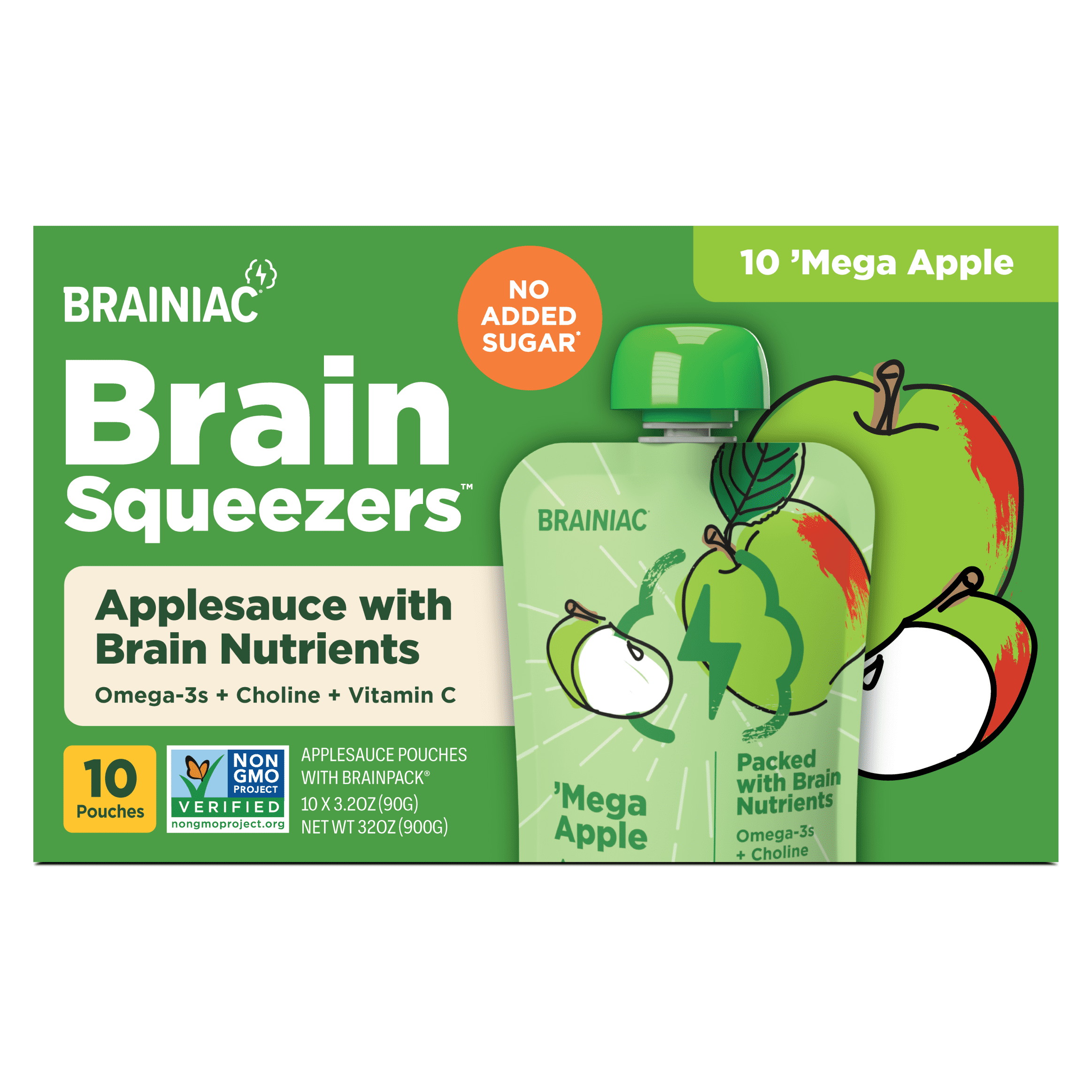 Brainiac Brain Squeezers Applesauce with Omega-3s, Apple, No Sugar ...