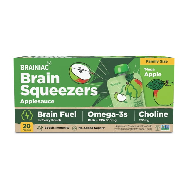 Brainiac Brain Squeezers Applesauce with Omega-3s, Apple, No Sugar ...