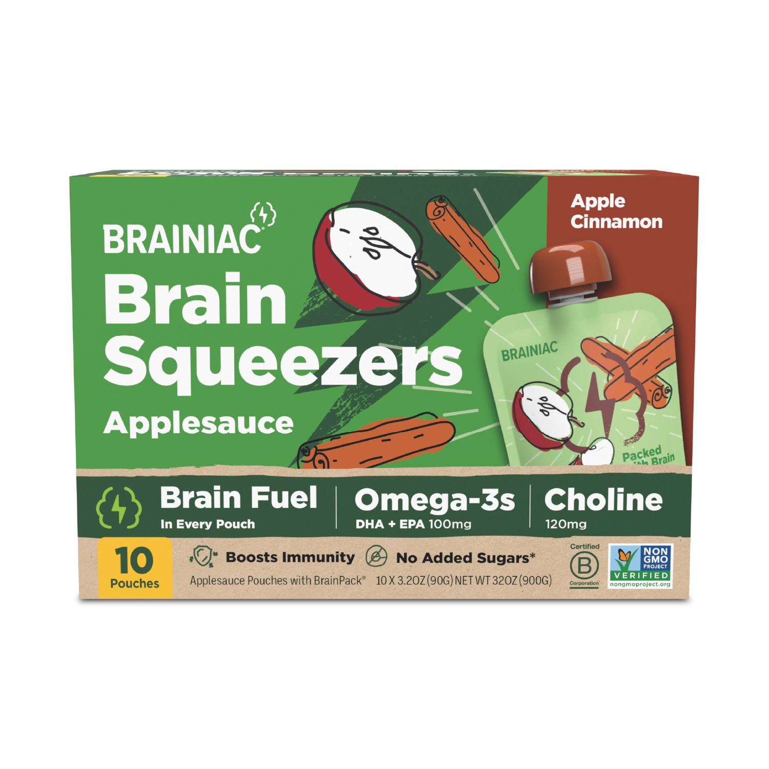 Brainiac Brain Squeezers Applesauce with Omega-3s, Apple, No Sugar ...