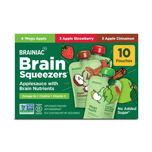 Brainiac Brain Squeezers Applesauce with Omega-3s, Variety Pack, No ...