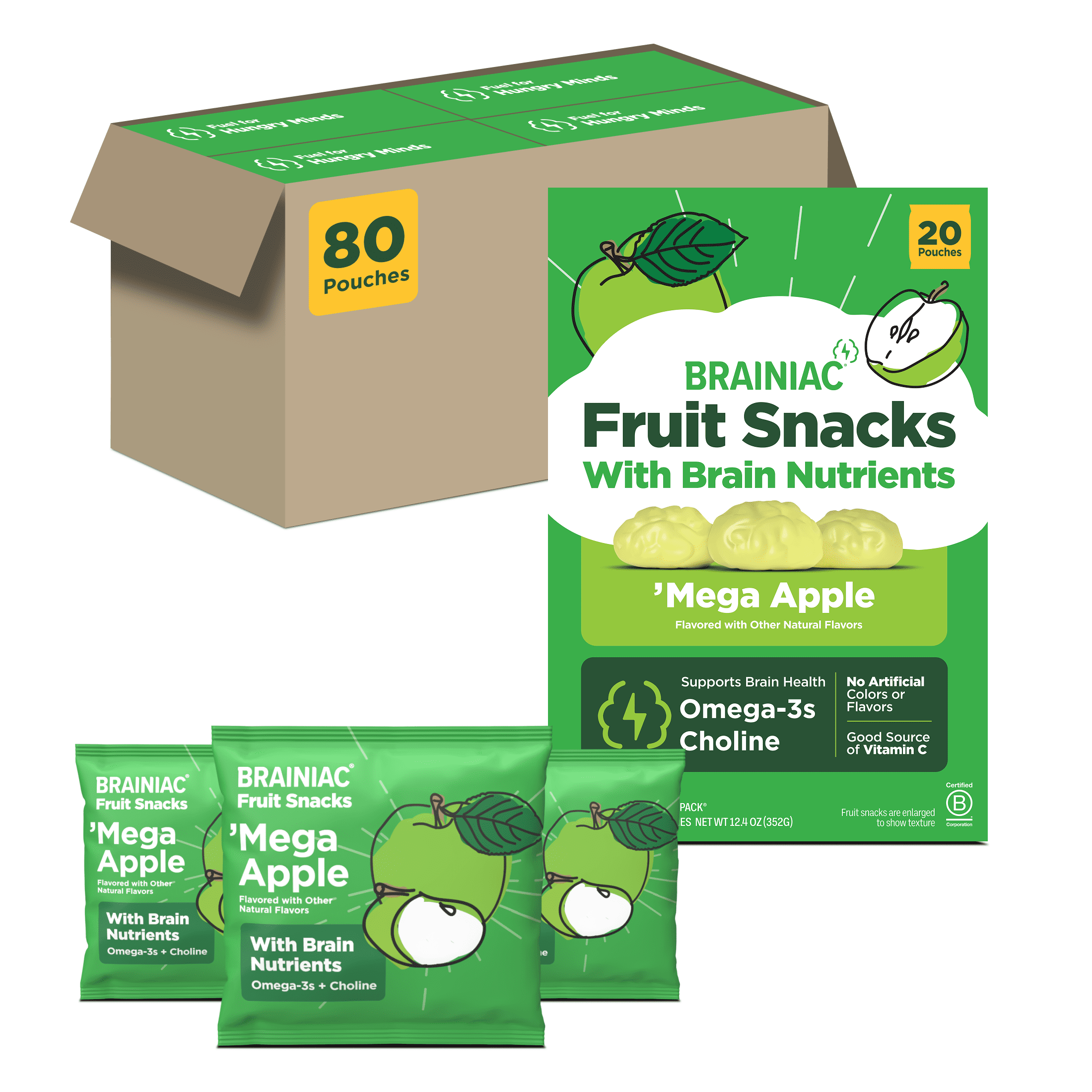 Brainiac Fruit Snacks with BrainPack, 'Mega Apple, 80ct - Walmart.com