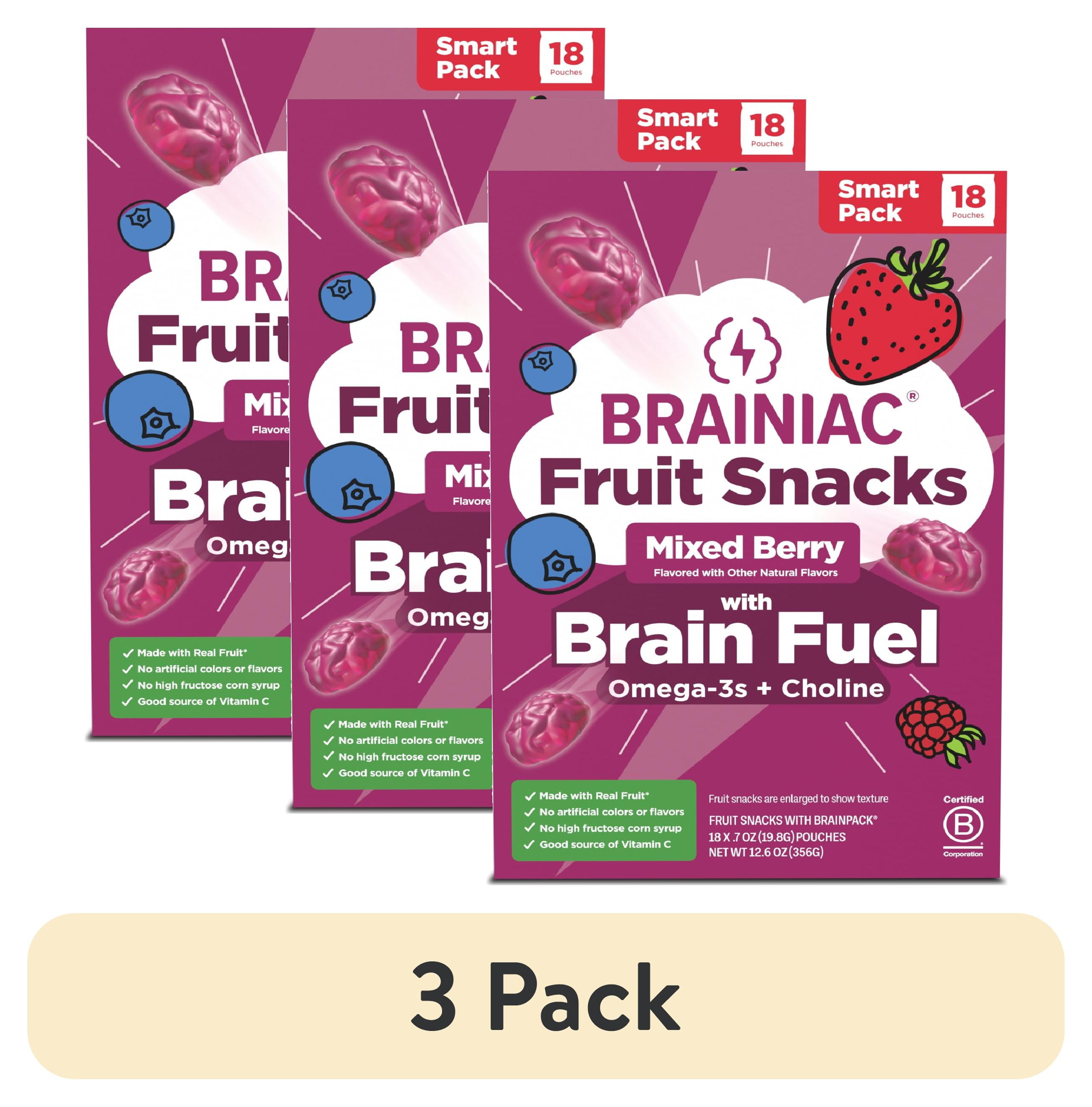 (3 pack) Brainiac Fruit Snacks with BrainPack, Mixed Berry Flavor, 18 ...