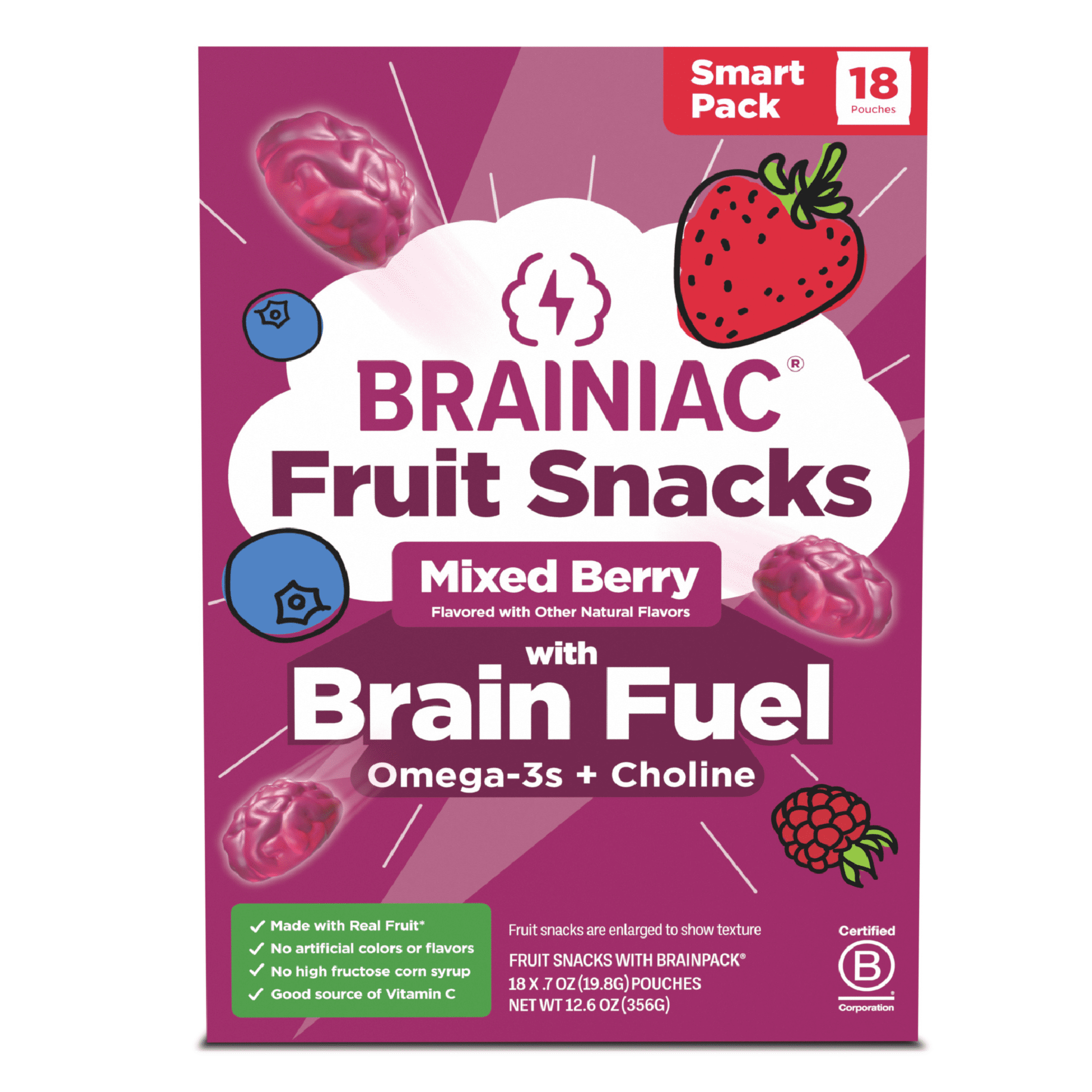 Brainiac Fruit Snacks with BrainPack, Mixed Berry Flavor, 18 count ...