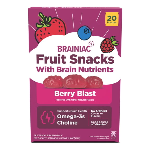 Brainiac Fruit Snacks with BrainPack, Mixed Berry Flavor, 20 Count ...