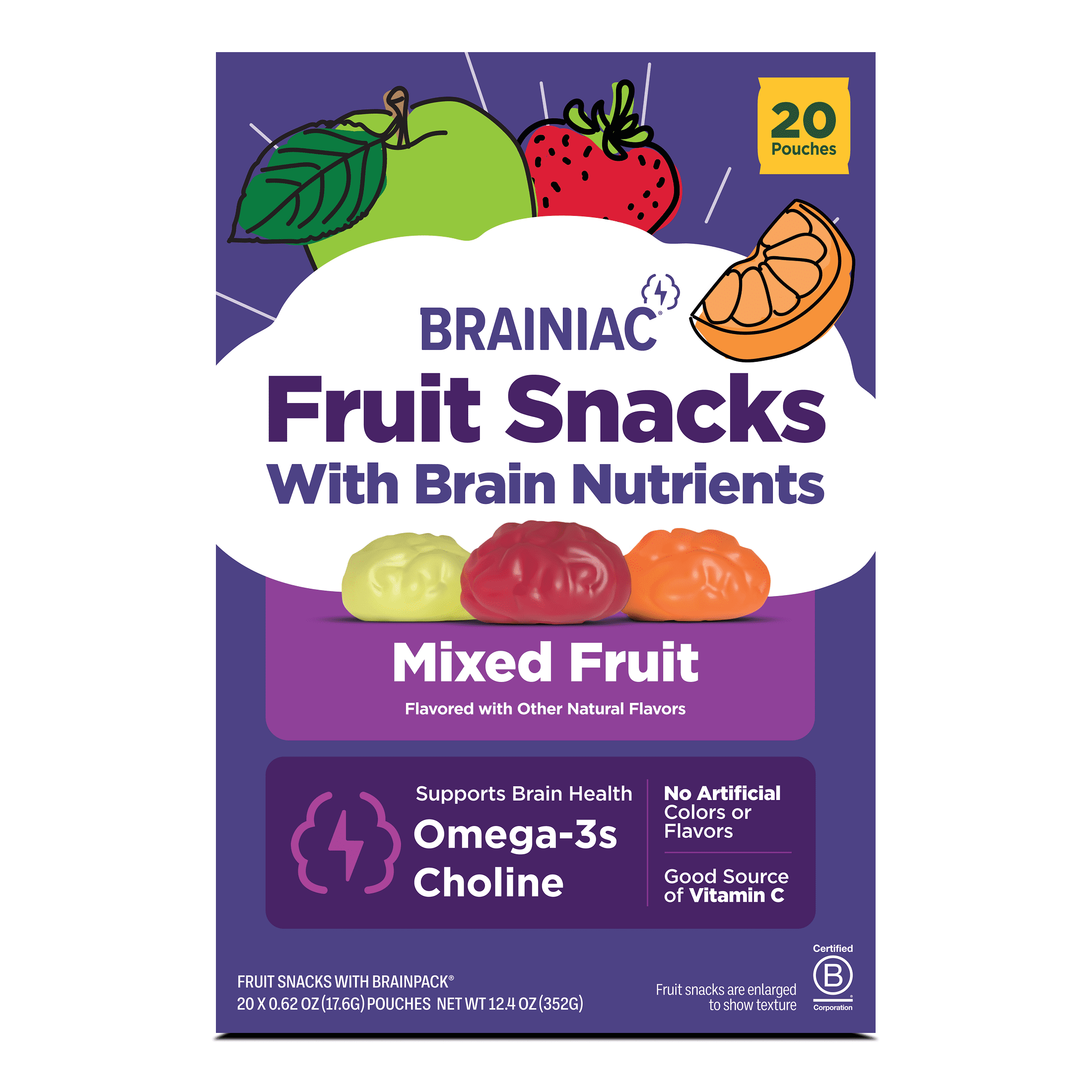 Brainiac Fruit Snacks with BrainPack, Mixed Fruit Flavor, 20 count ...
