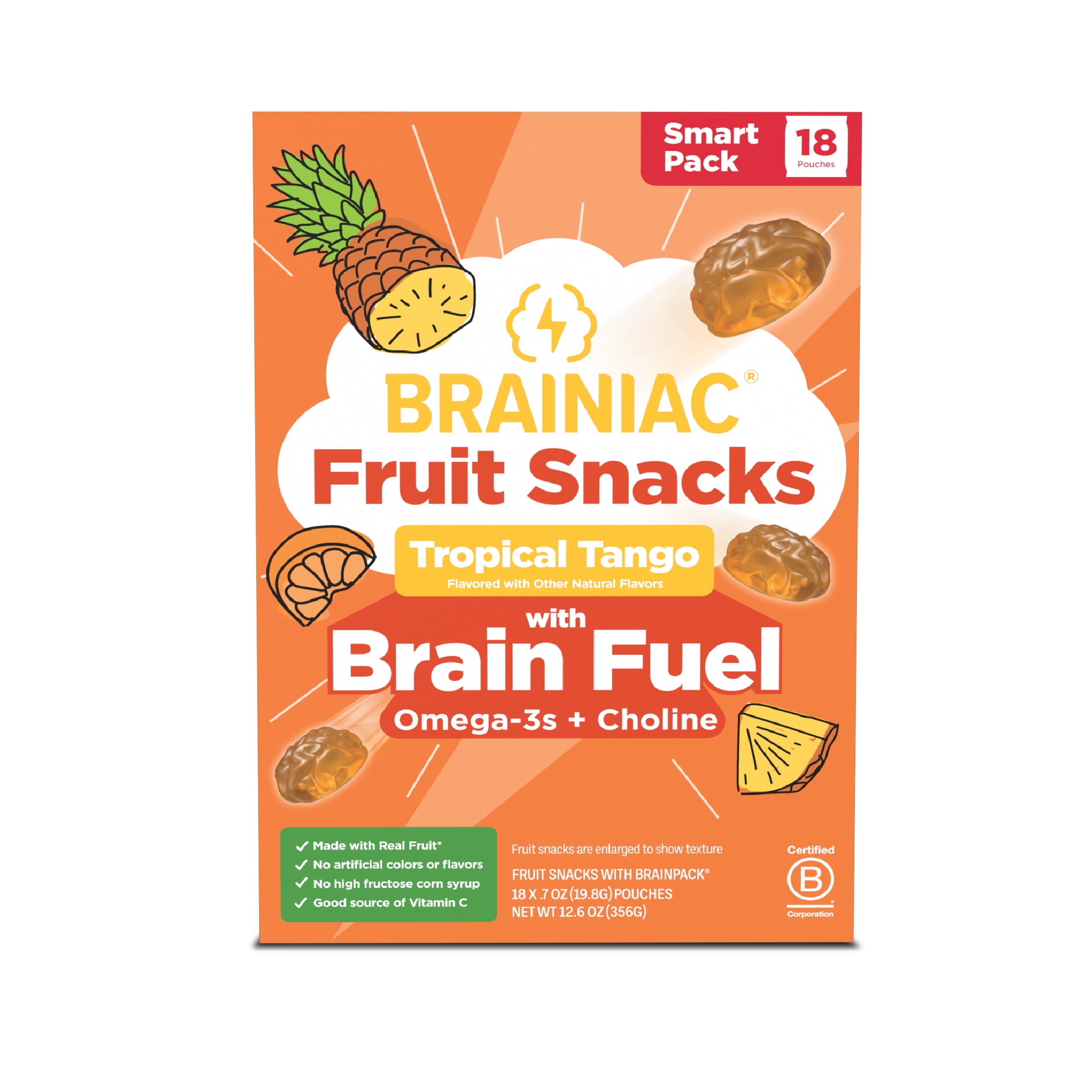 Brainiac Fruit Snacks with BrainPack, Tropical Flavor, 18ct - Walmart.com