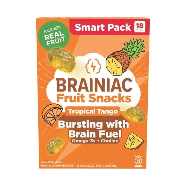 Brainiac Fruit Snacks with BrainPack, Tropical Flavor, 18ct - Walmart.com