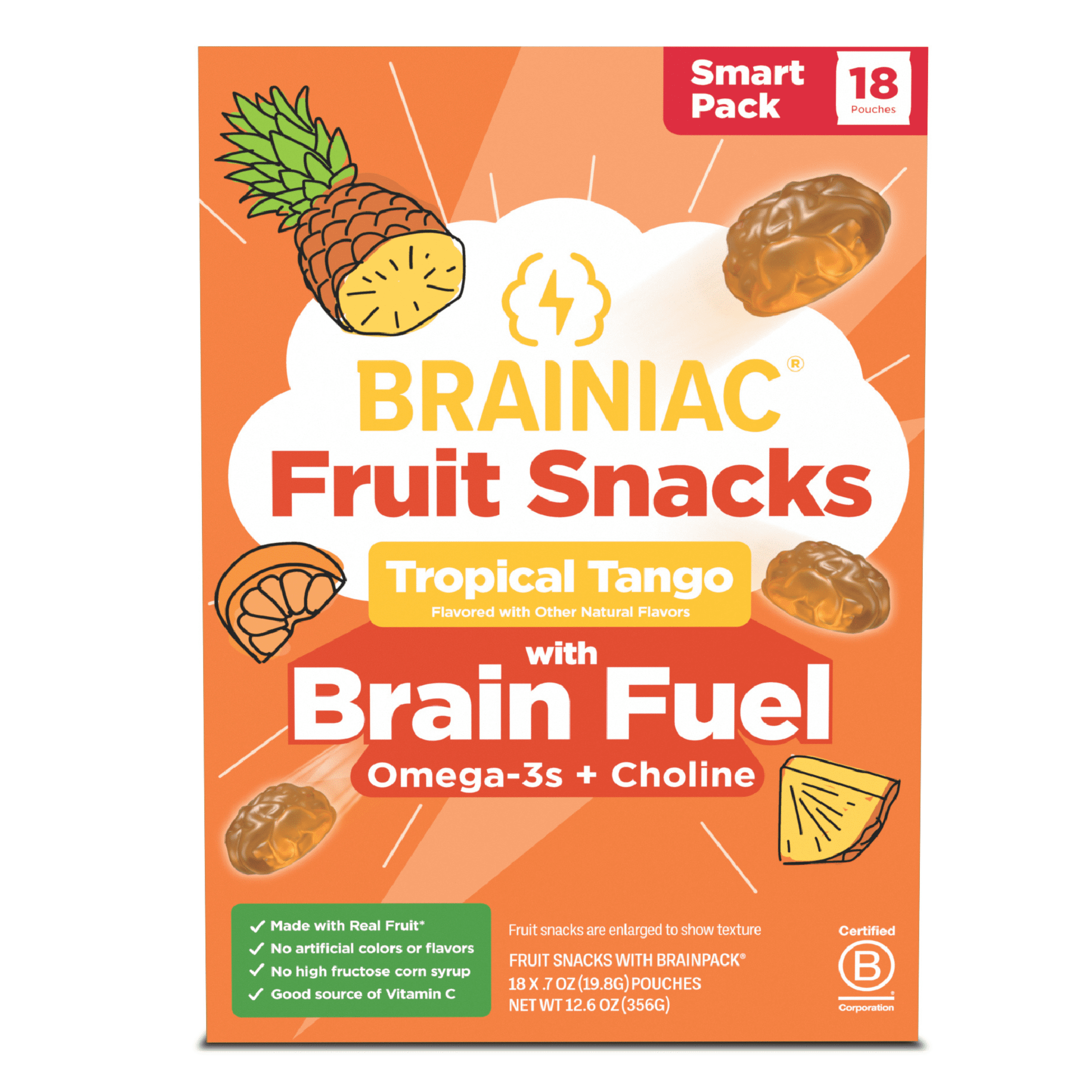 Brainiac Fruit Snacks with BrainPack, Tropical Flavor, 18ct - Walmart.com