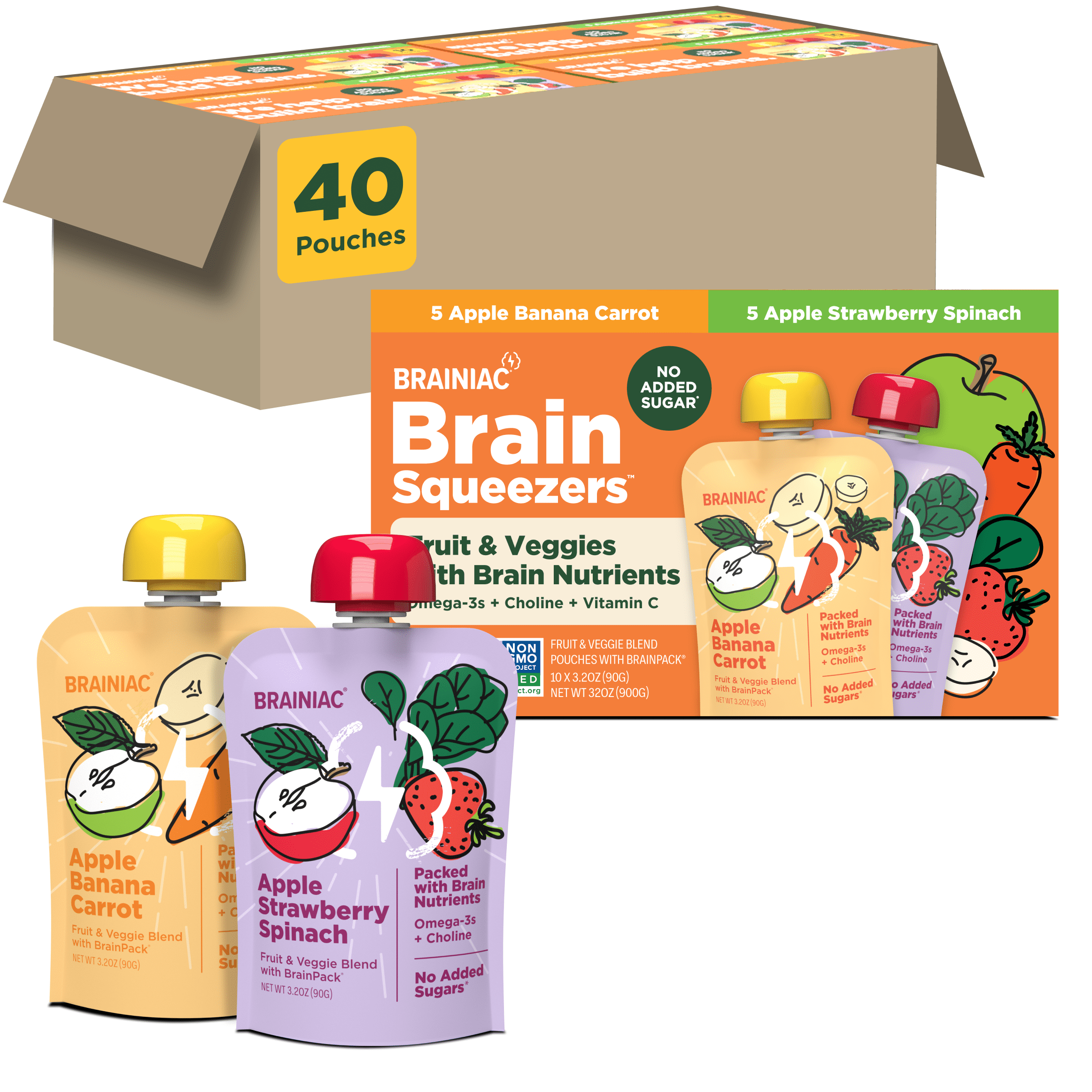 Brainiac Omega-3 Fruit and Veggie Blend Variety Pack, No Sugar Added, 3 ...