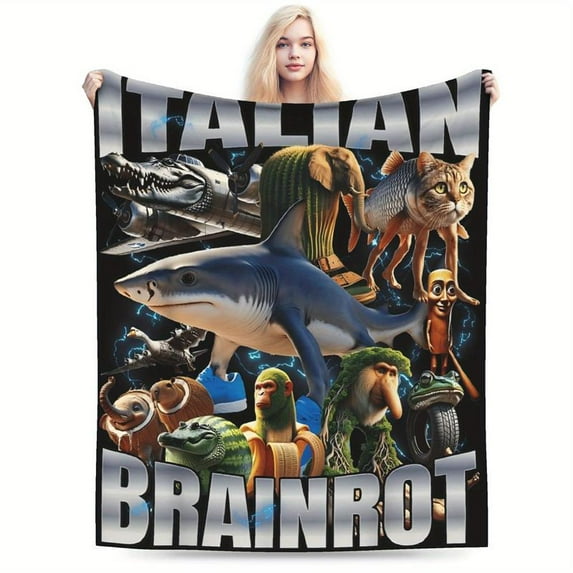 Brainrot Italian Art Flannel Blanket - Bold Graphic, Cozy All-Season ...