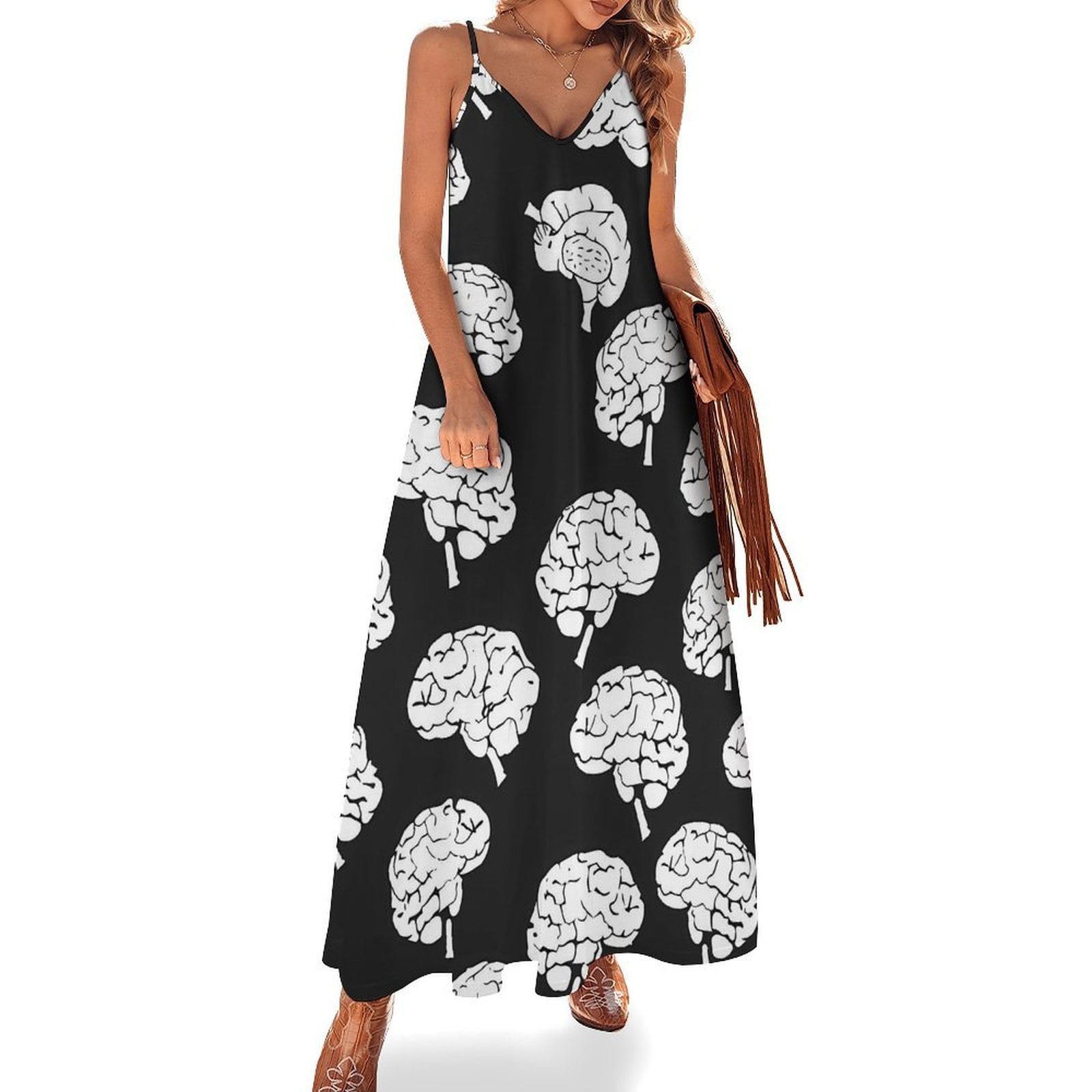 Brains Pattern Women's Maxi Dress Spaghetti Strap Bohemian Long Maxi ...